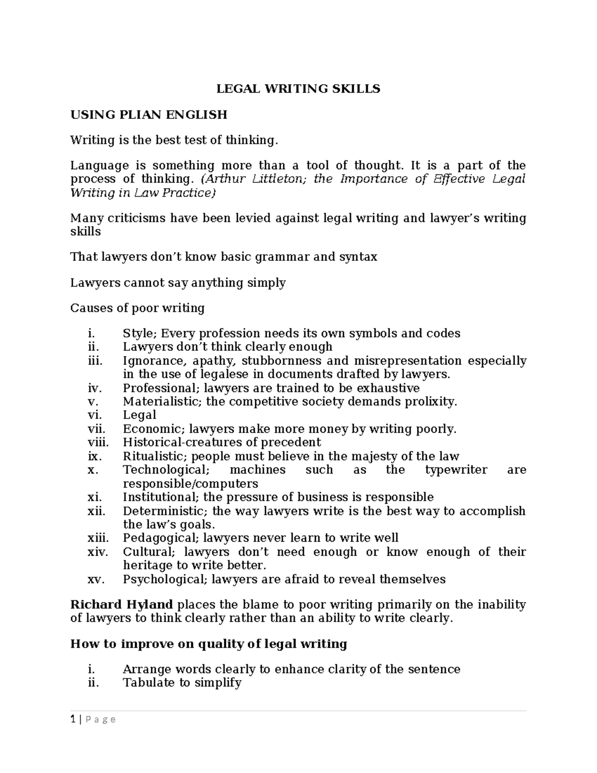 Legal Writing - LEGAL WRITING SKILLS USING PLIAN ENGLISH Writing is the ...