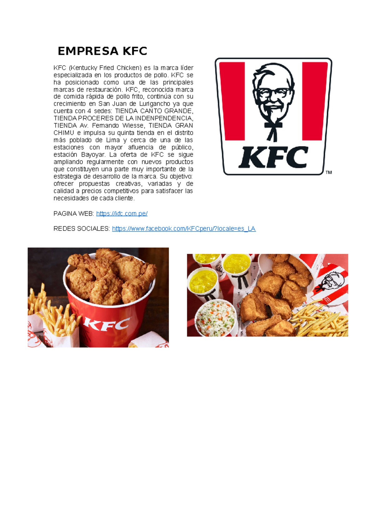 Empresa KFC - EMPRESA KFC KFC (Kentucky Fried Chicken) es la marca ...