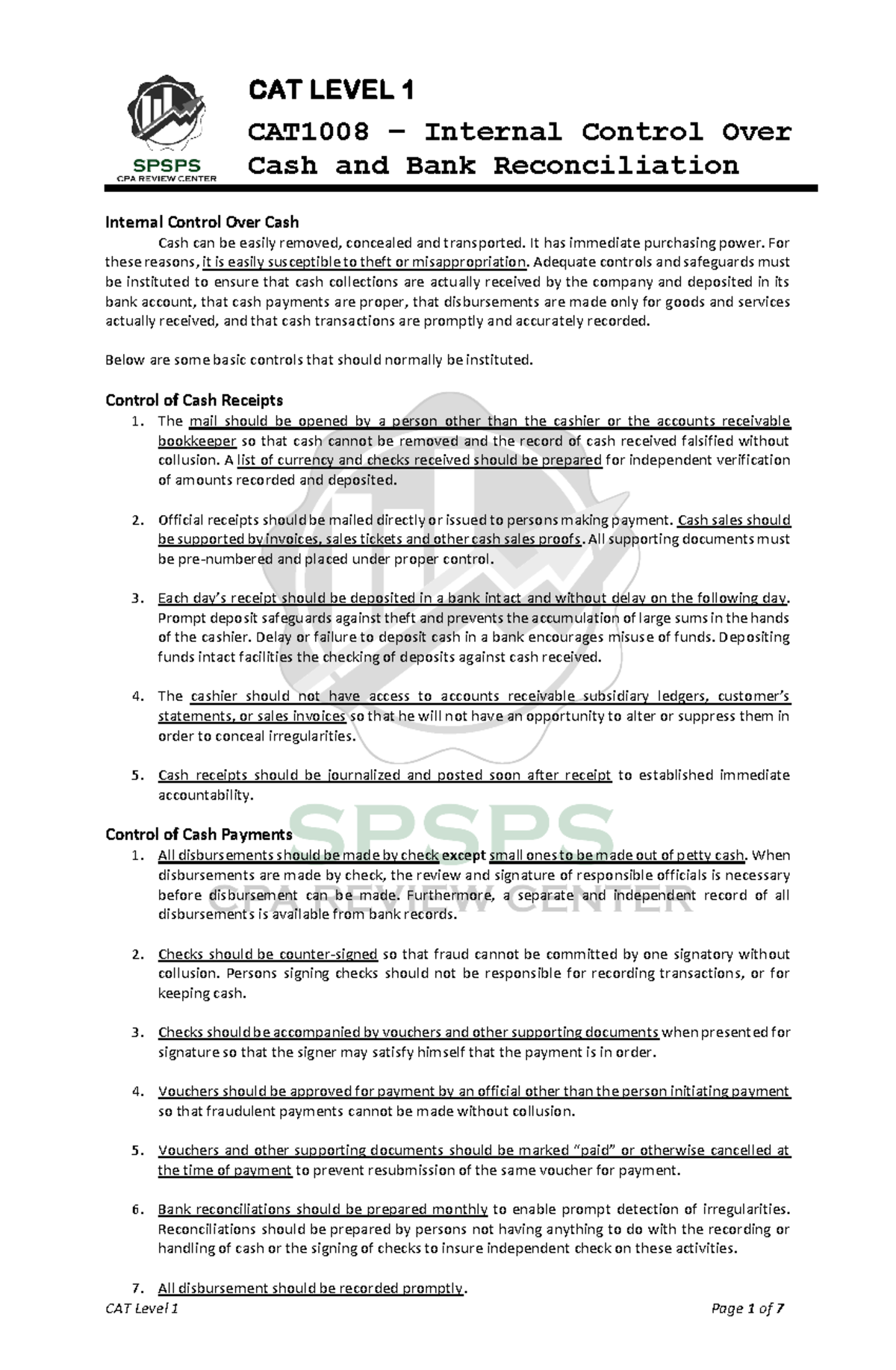 CAT1008 Internal Control for Cash & Bank Reconciliation - CAT LEVEL 1 ...