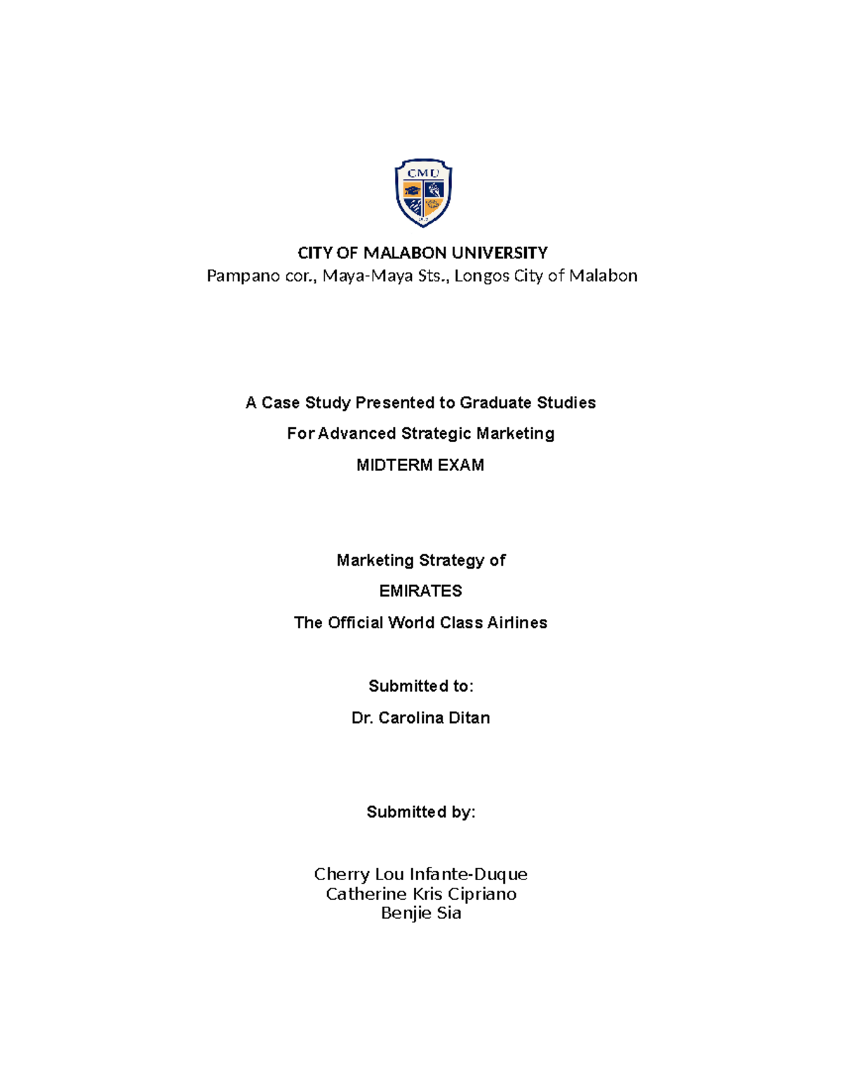 Emirates AMM-Midterm-Examination ver 2 - A Case Study Presented to ...