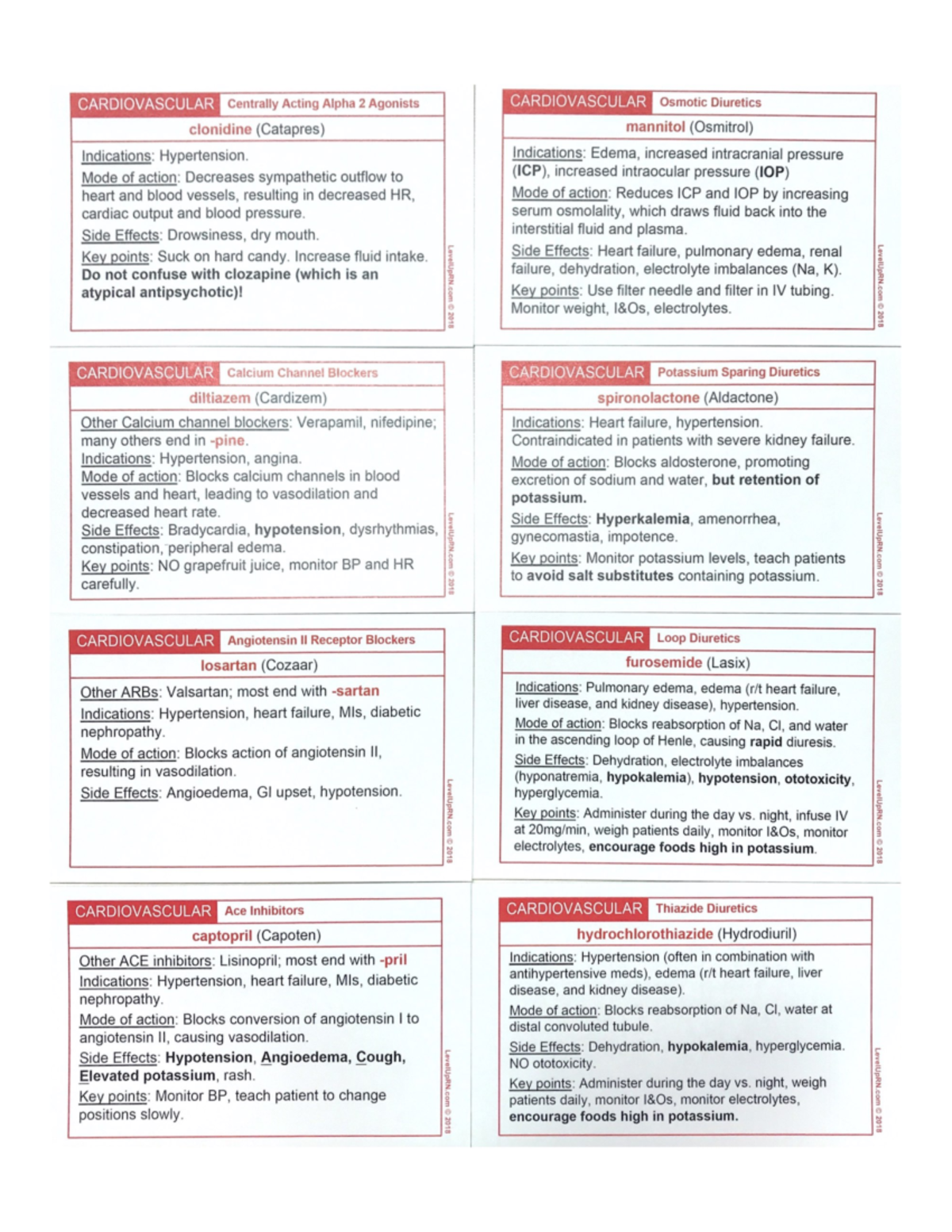 Exam 3 Cheat Sheet - Cardiac - CARDIOVASCULAR Centrally Acting Alpha 2 ...