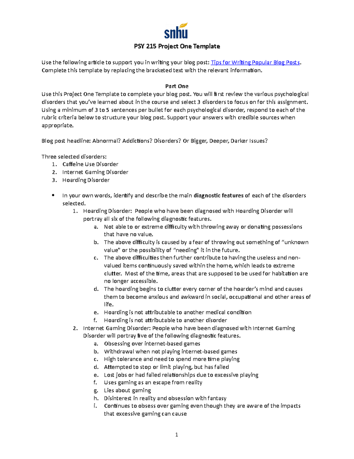 PSY 215 Project Darla Roberson - PSY 215 Project One Template Use the ...