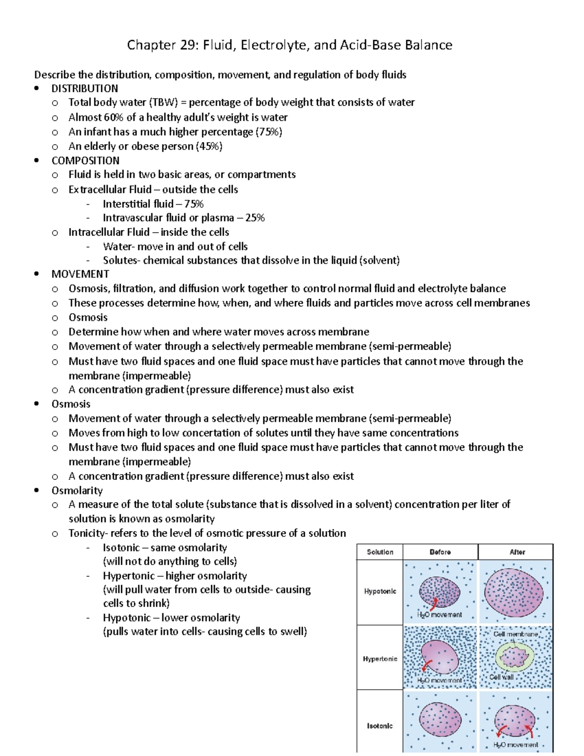 Fluid, Electrolyte, and Acid-Base Balance Outline 29 - Chapter 29 ...