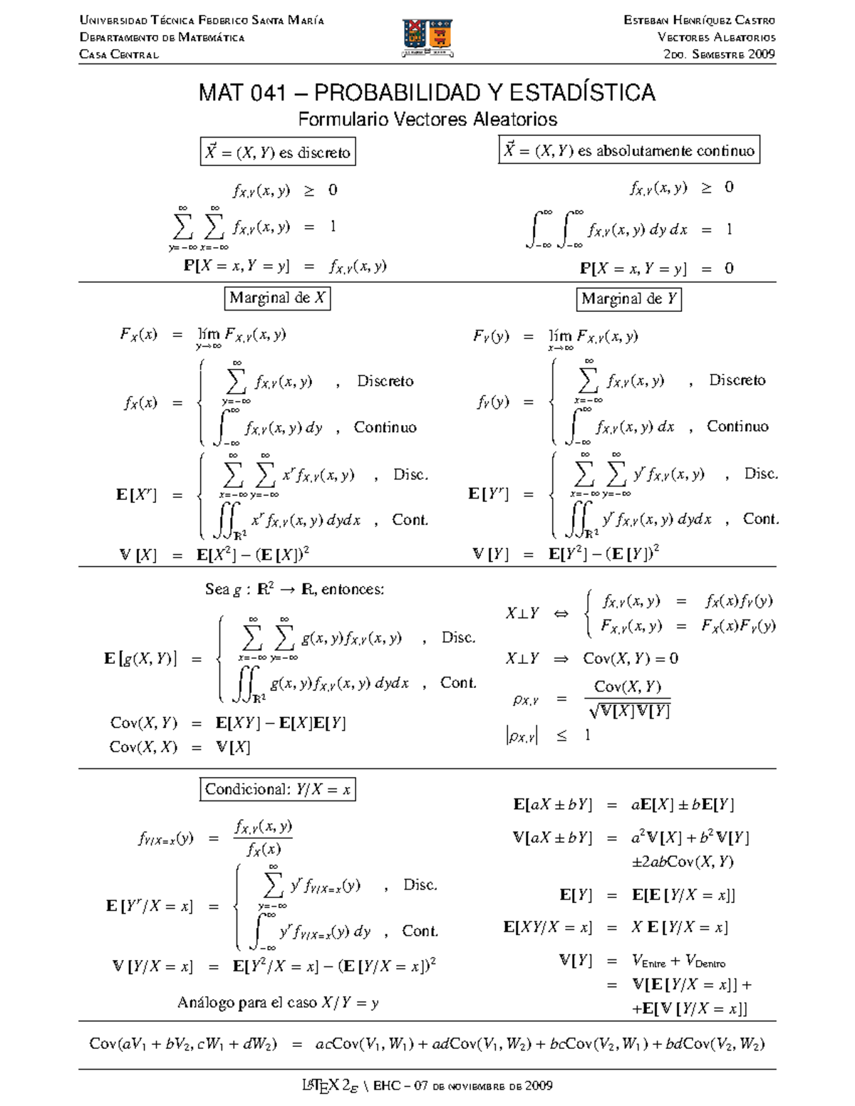 Formulario vectores - Universidad T´ecnica Federico Santa Mar´ıa Departamento de Matem´atica ...