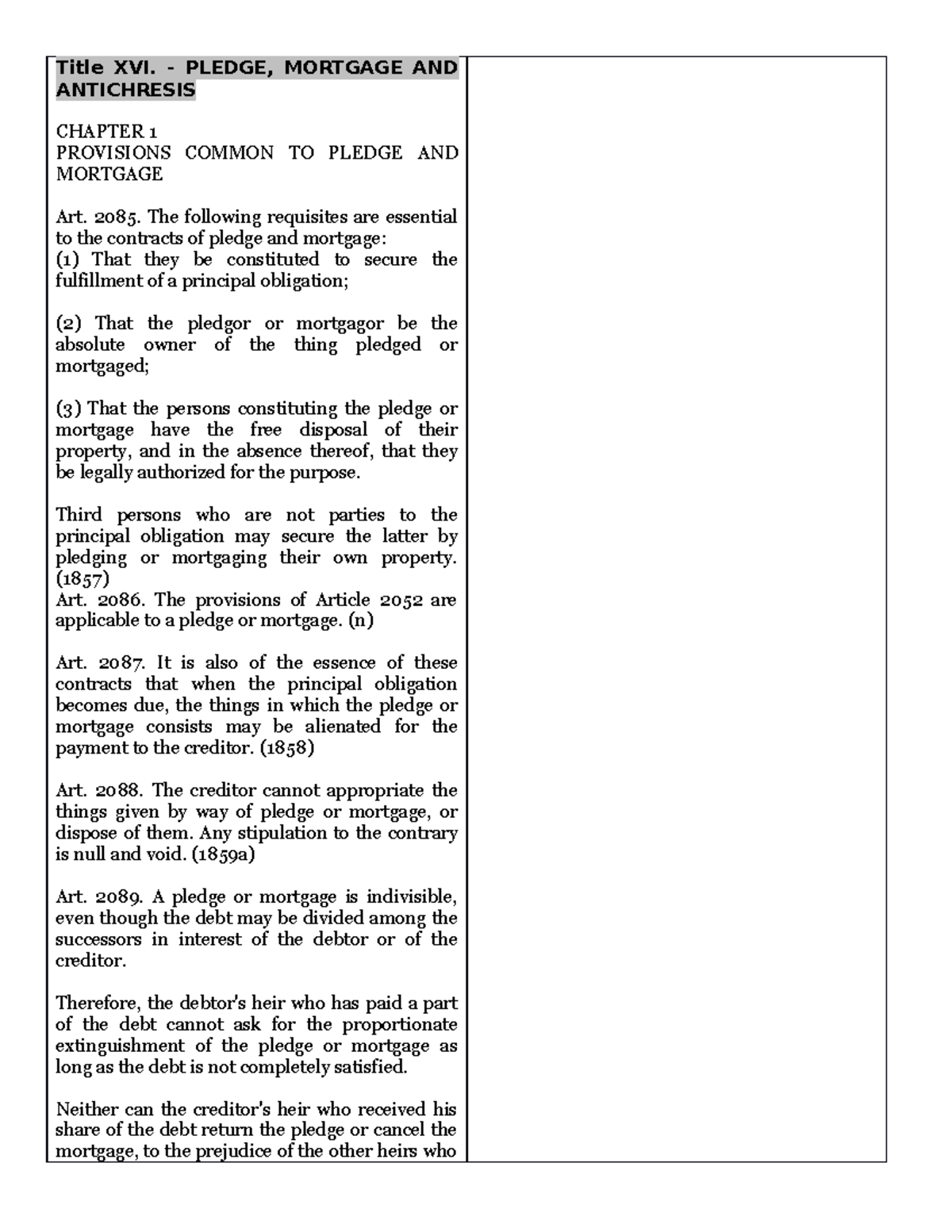 Finals - Pledge to Partnership - Title XVI. - PLEDGE, MORTGAGE AND ...