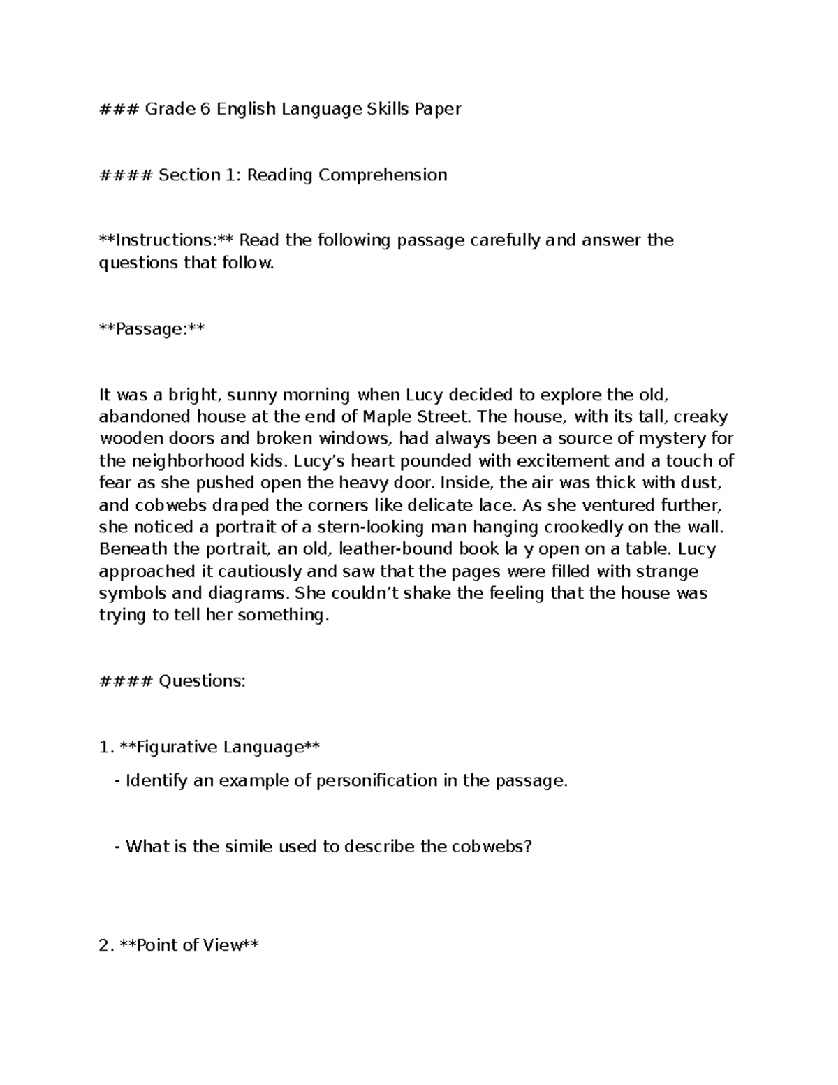 English paper work sheets - Grade 6 English Language Skills Paper ...