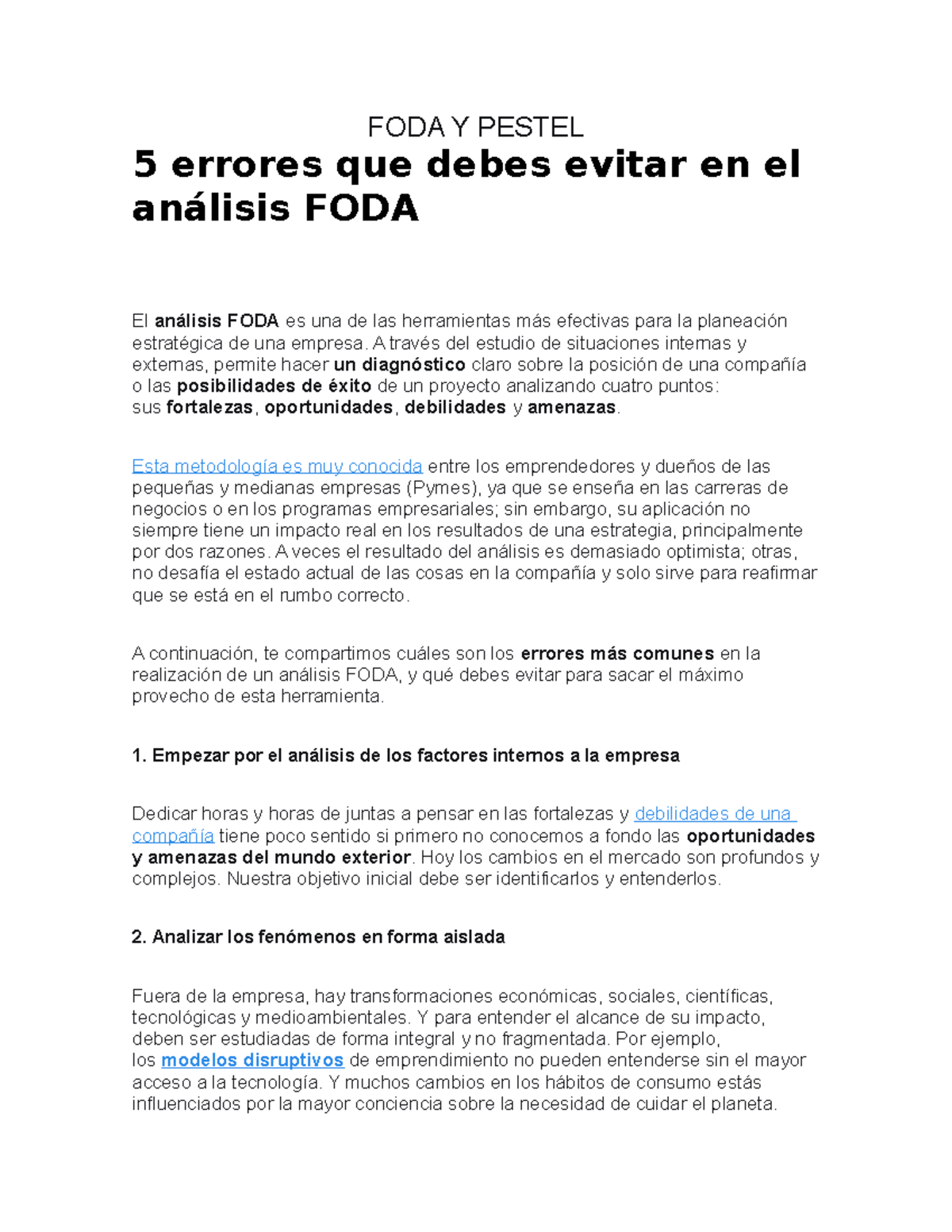 FODA. y Pestel docx - hola - FODA Y PESTEL 5 errores que debes evitar ...