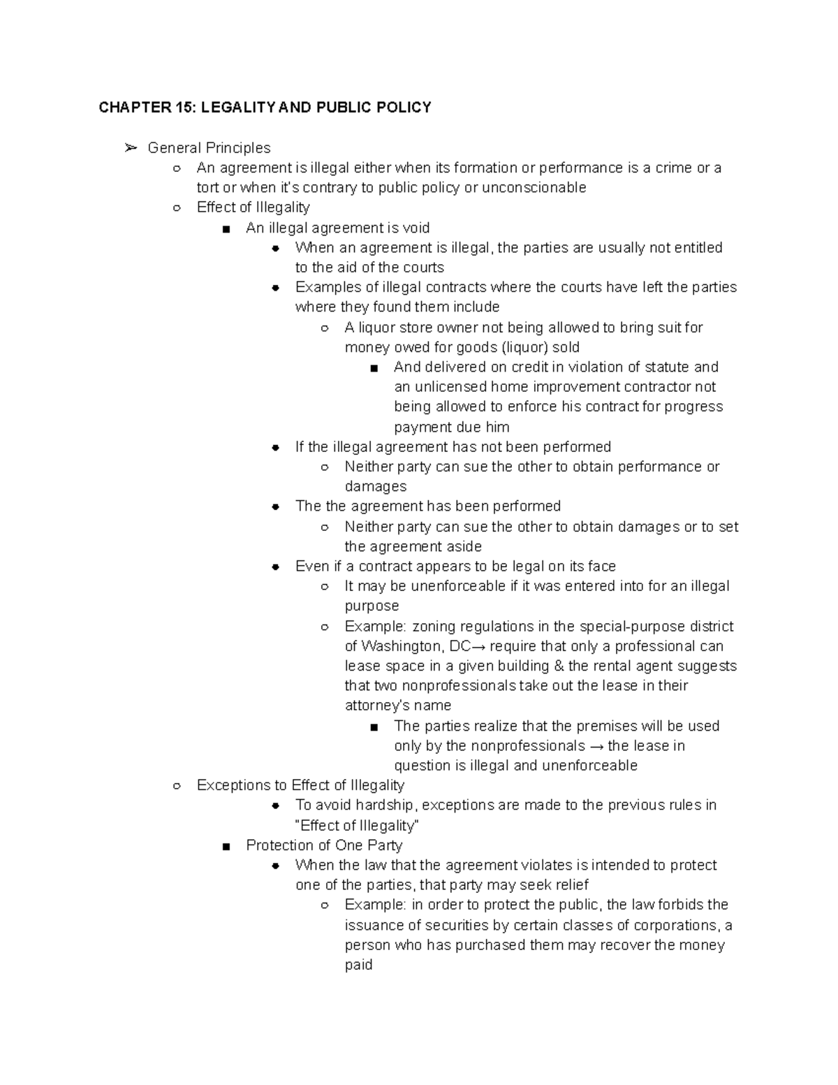 Blaw final exam - CHAPTER 15: LEGALITY AND PUBLIC POLICY General ...
