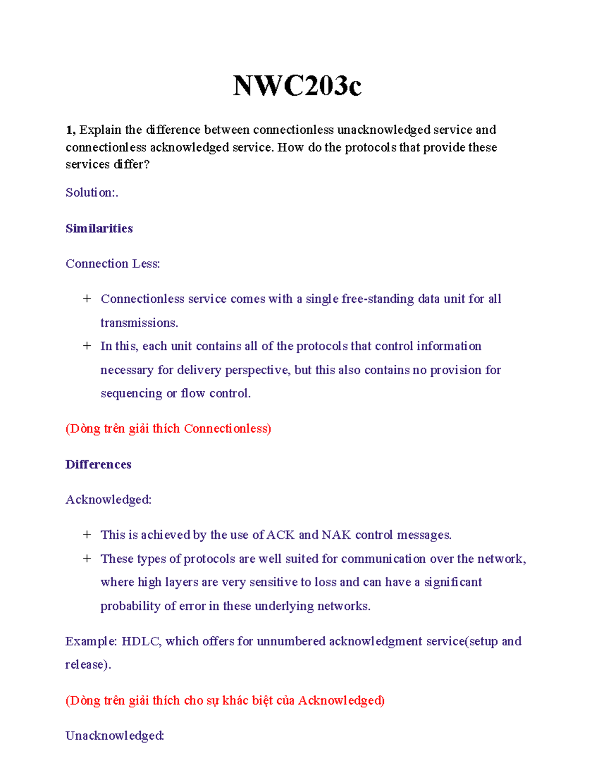 Nwcpe Sum23 - NWC203c 1, Explain the difference between connectionless ...