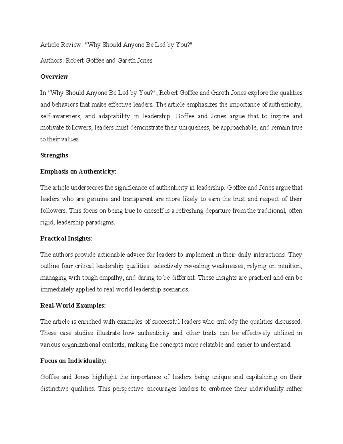 Key - mbvkjh - Article Review: "Why Should Anyone Be Led by You ...