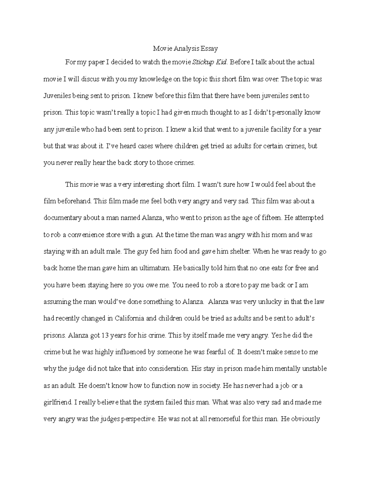 Movie Analysis Essay - Grade: A - Movie Analysis Essay For my paper I ...