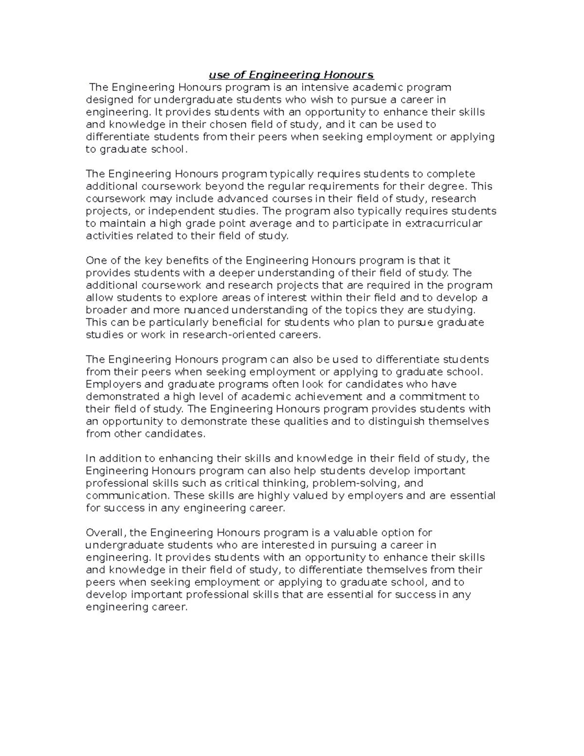 Use of Engineering Honours - use of Engineering Honours The Engineering ...