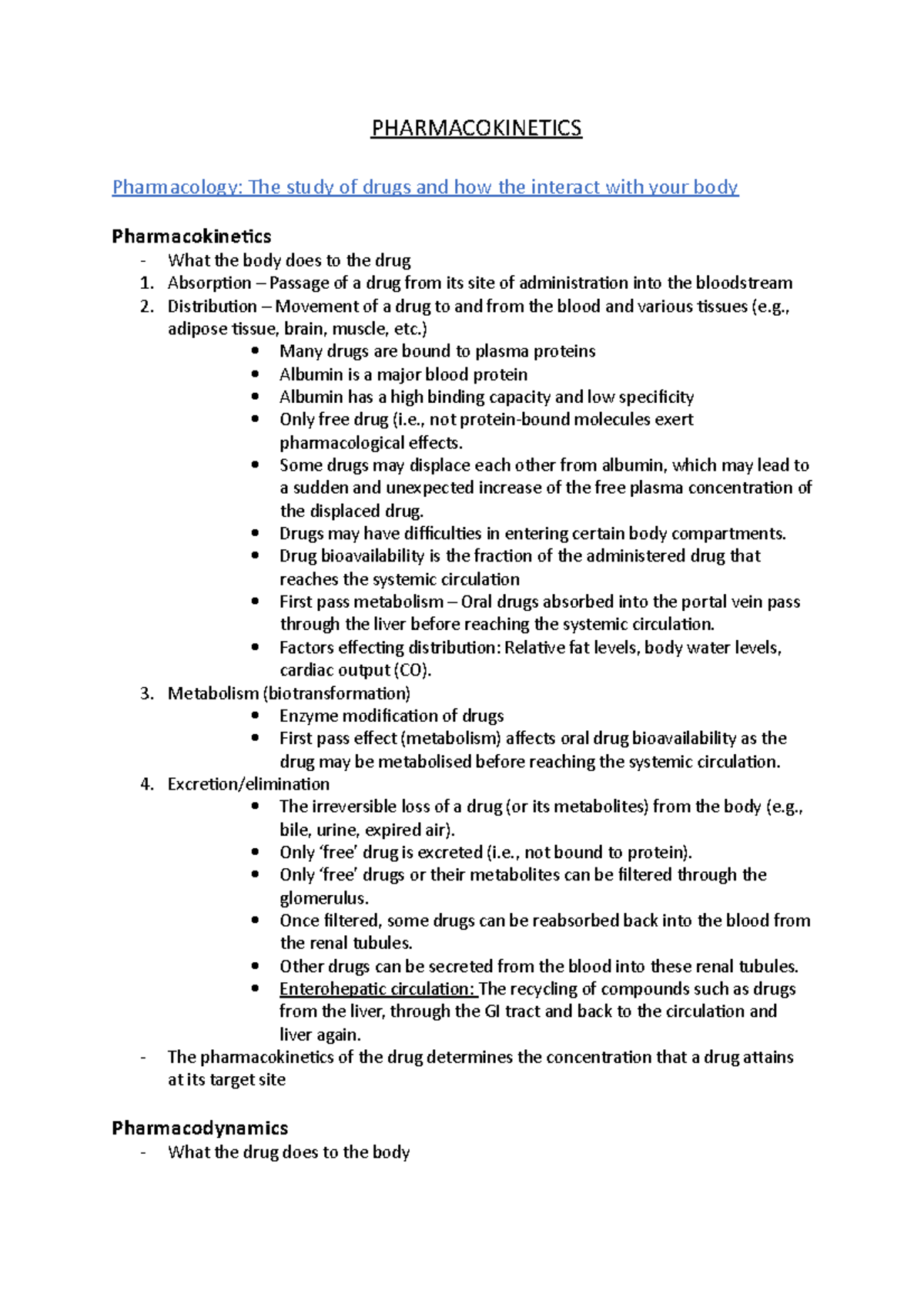 Pharmacokinetics - Lecture work - PHARMACOKINETICS Pharmacology: The ...