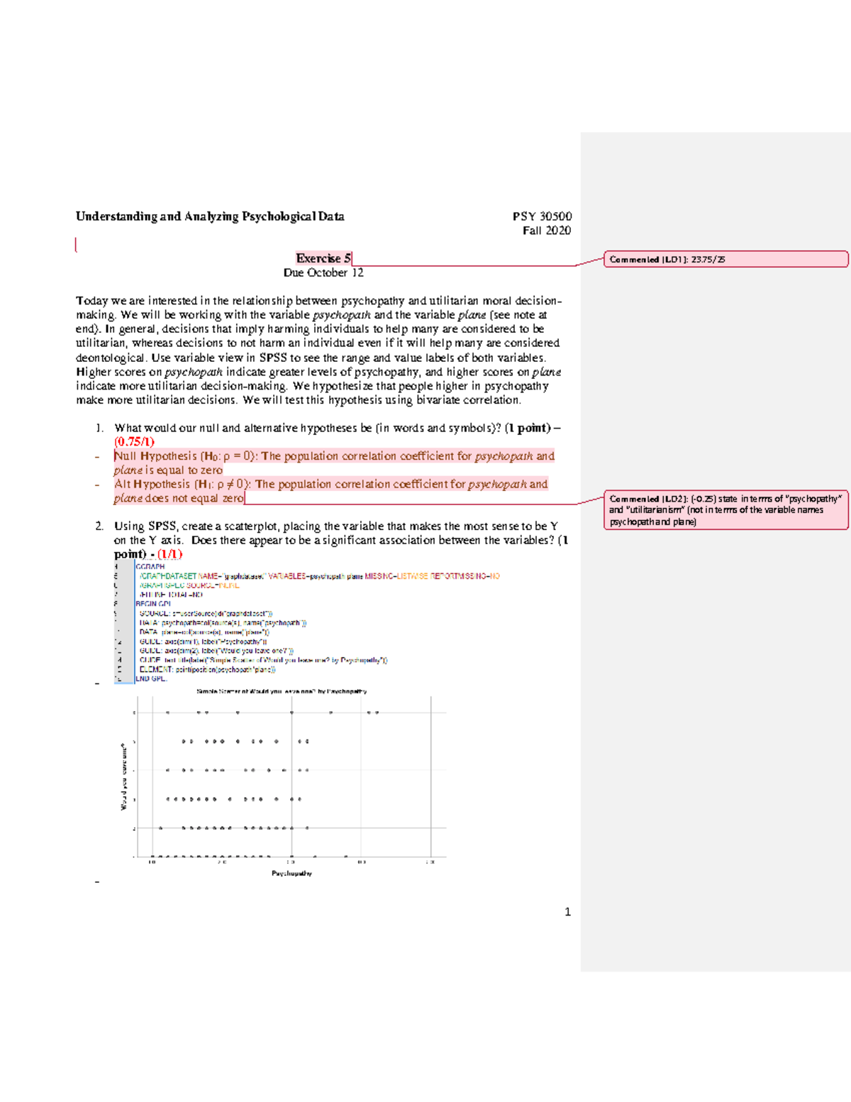 Exercise 5 - Correlation - Understanding and Analyzing Psychological Data PSY 30500 Fall 2020 ...