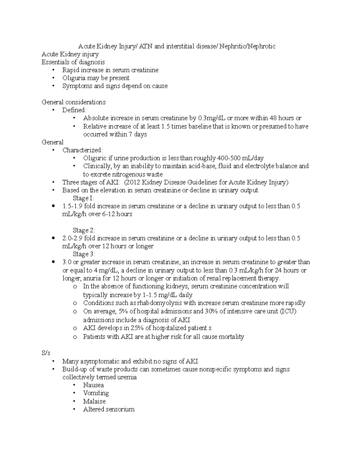 Acute Kidney Injury - AKI lecture notes - Acute Kidney Injury/ ATN and ...