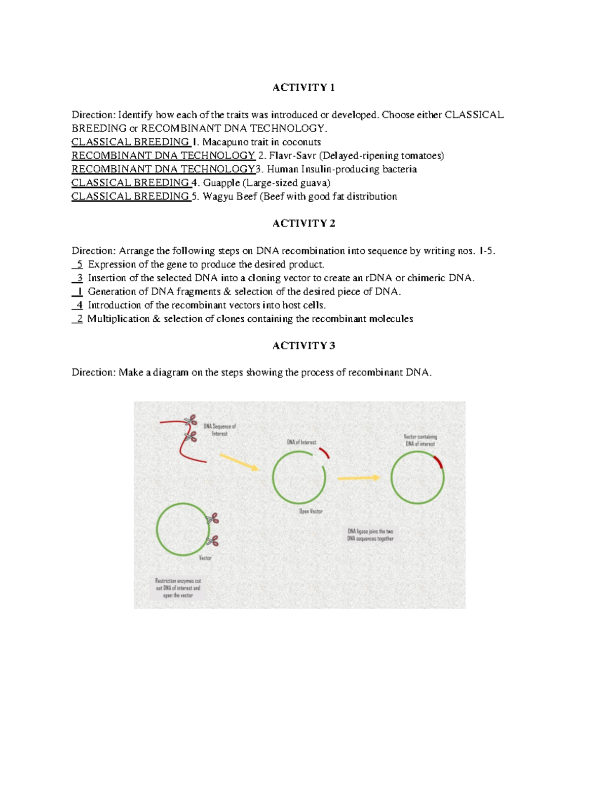 Genetic Engineering and Recombinant DNA Technology - ACTIVITY 1 ...