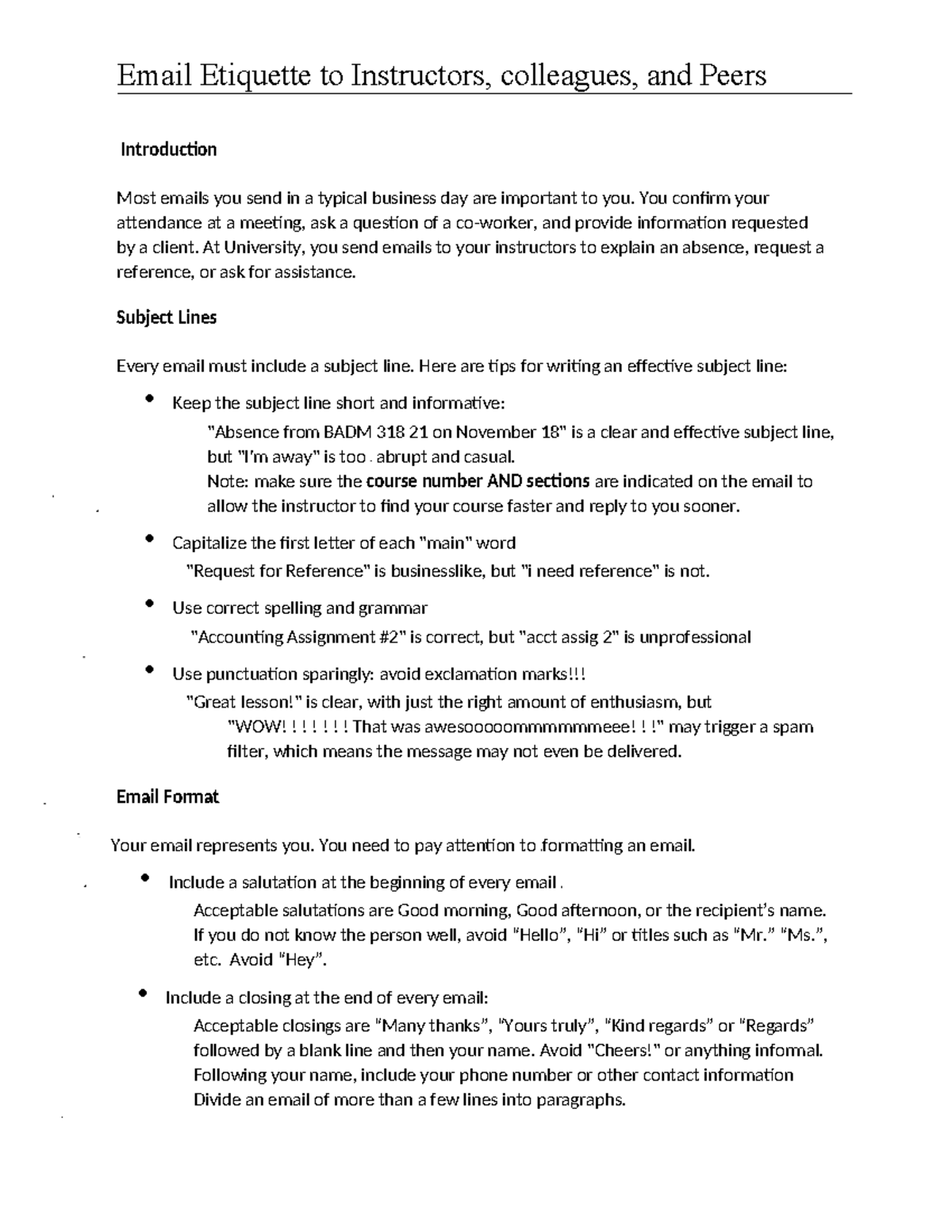 PM - Email Etiquette to Instructors. Colleagues, and Peers - Email ...