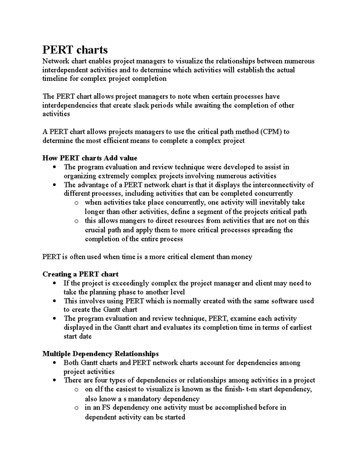 PERT charts - From the second half of the semester - PERT charts ...