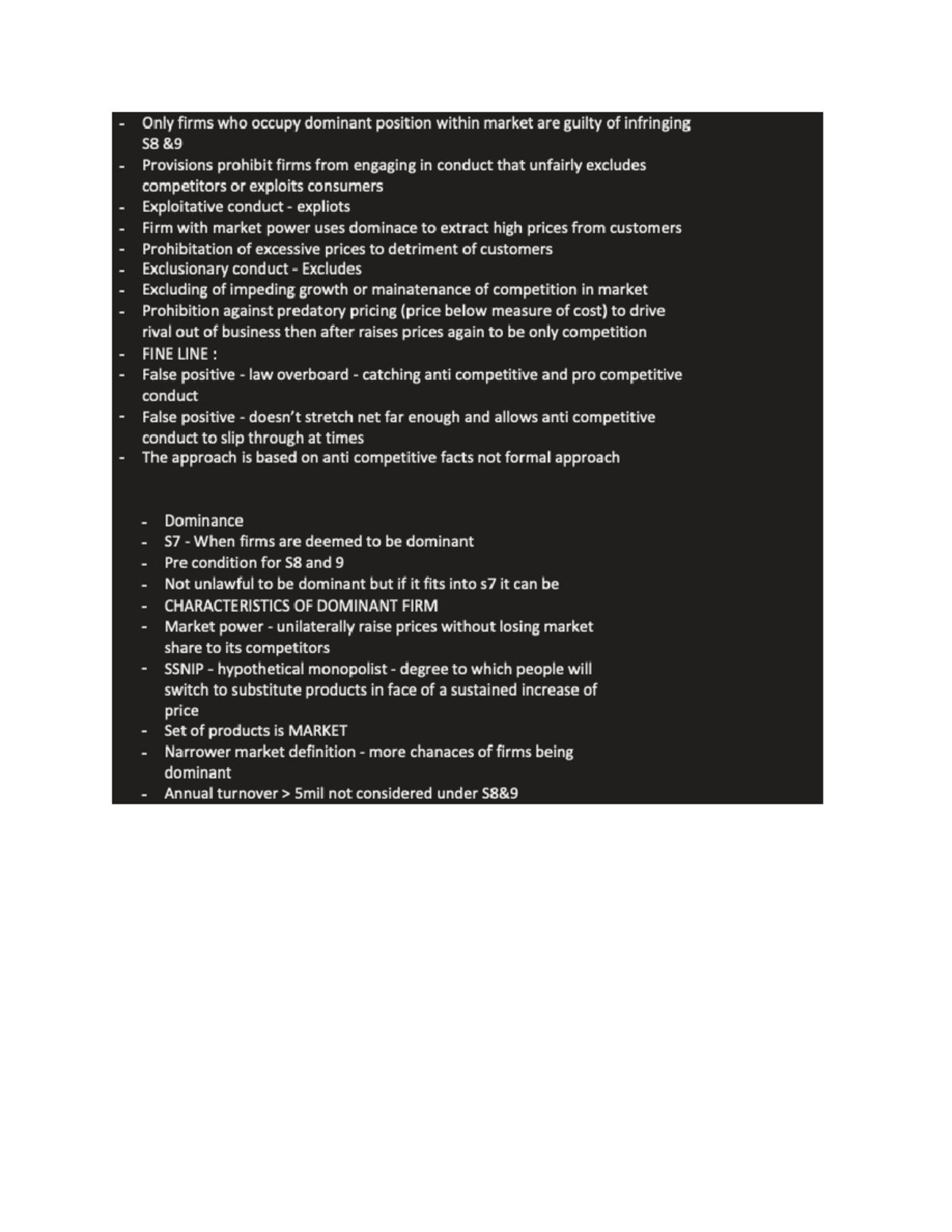 Abuse of Dominance T6 - summary - Only firms who occupy dominant position within market are ...