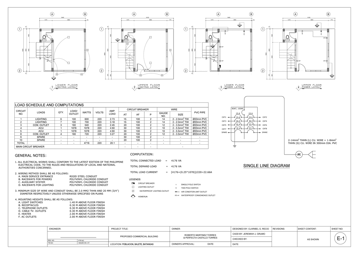 E1 - Electrical plan - GENERAL NOTES: 1. ALL ELECTRICAL WORKS SHALL ...