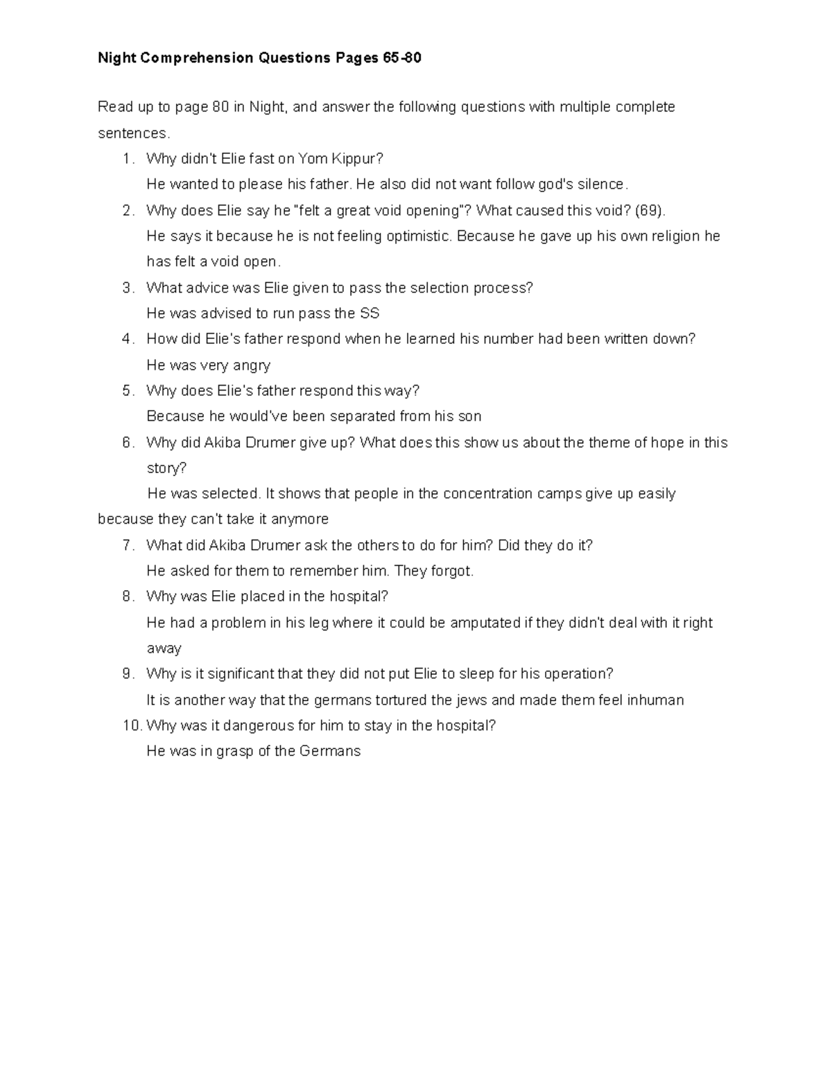 Benjamin Craven - Night 65-80 - 10601305 - Night Comprehension ...