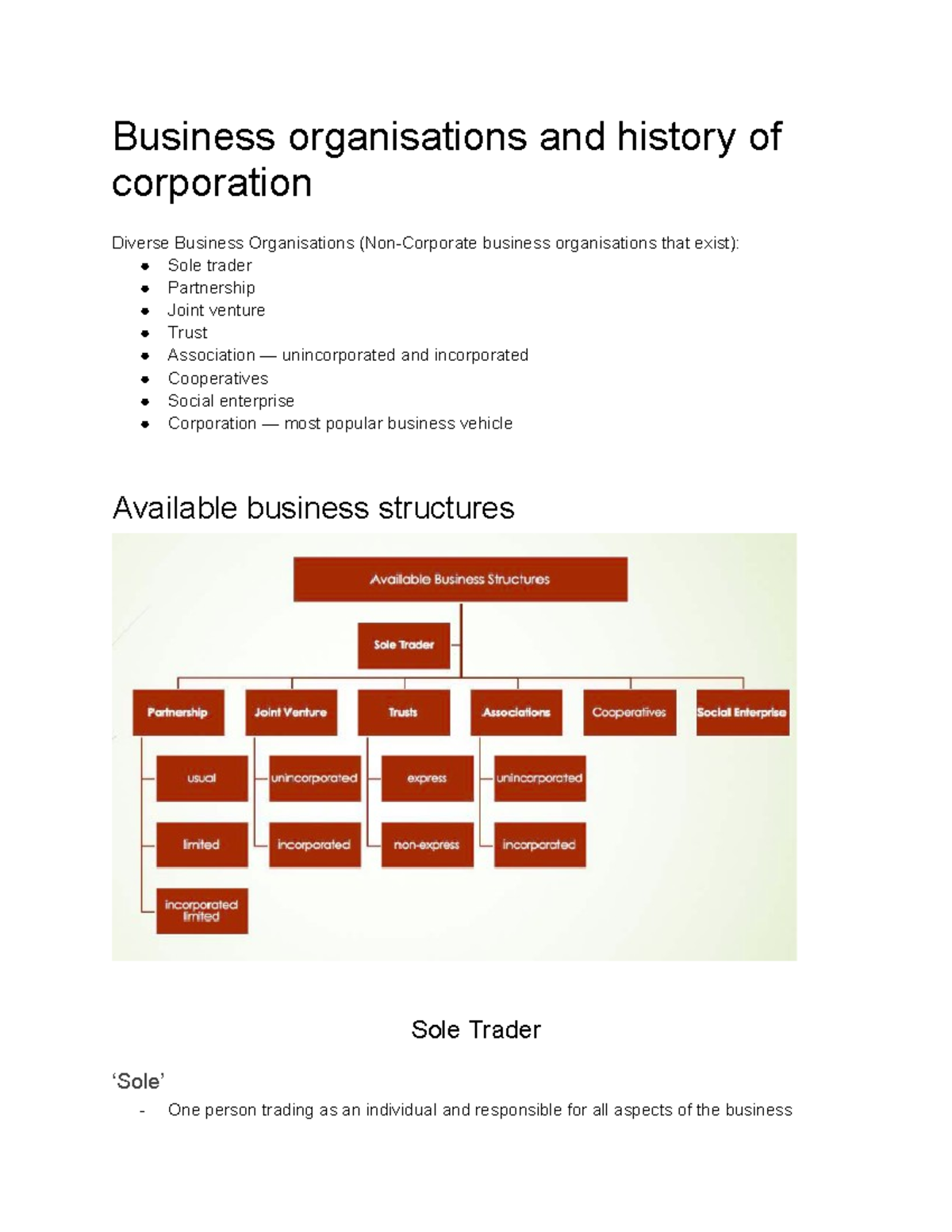 Intro to Busi Orgs - Business organisations and history of corporation ...