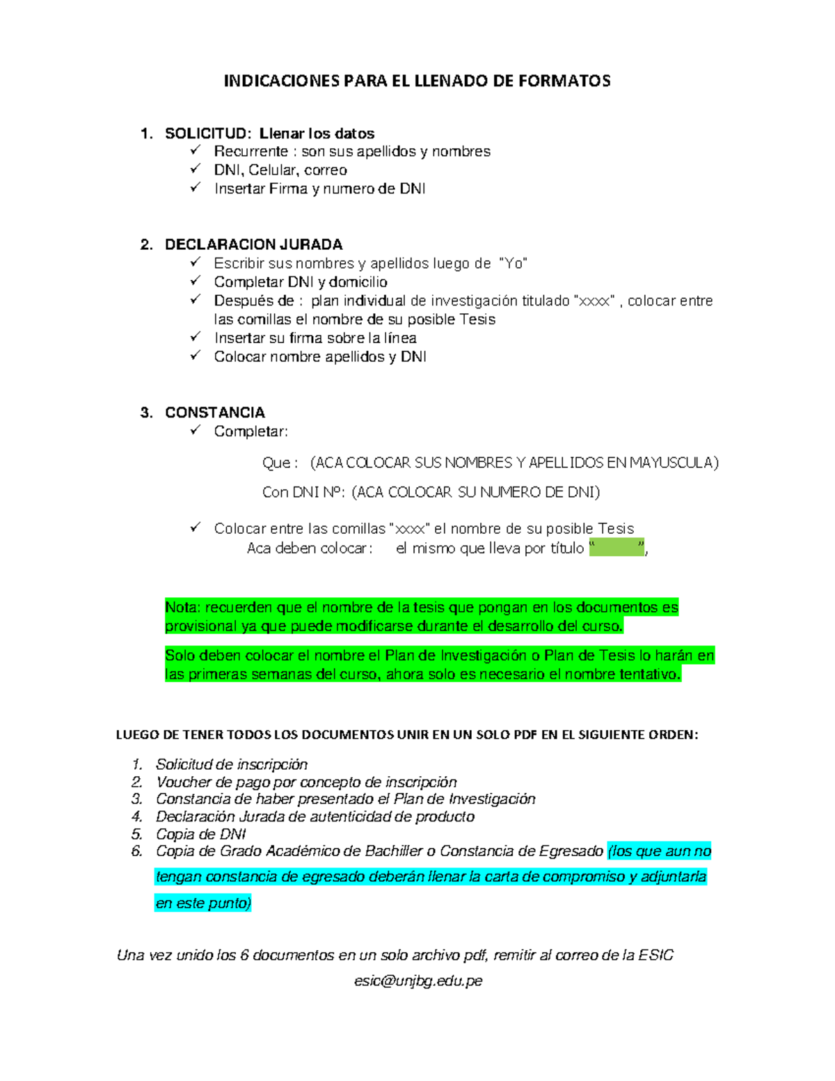 Indicaciones PARA EL Llenado DE Formatos - INDICACIONES PARA EL LLENADO ...