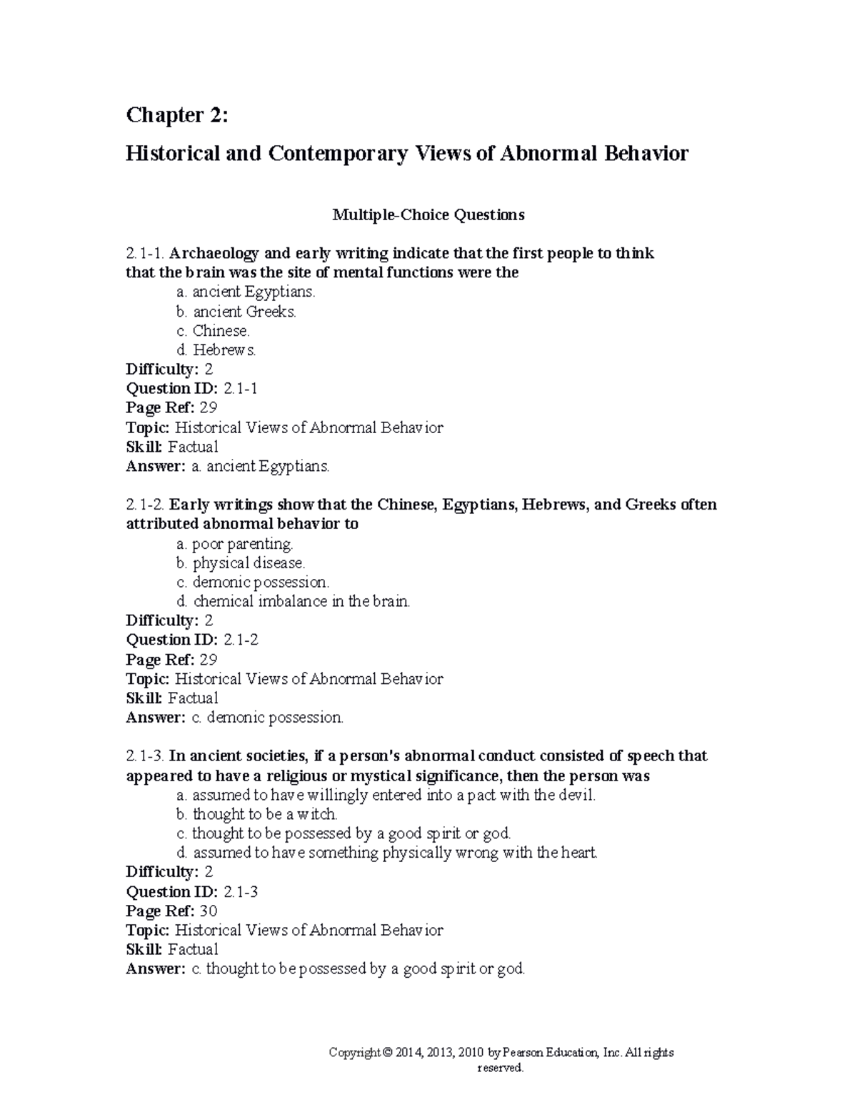 Chapter 2 History & Contemporary Views of Abnormal Behavior - Chapter 2 ...