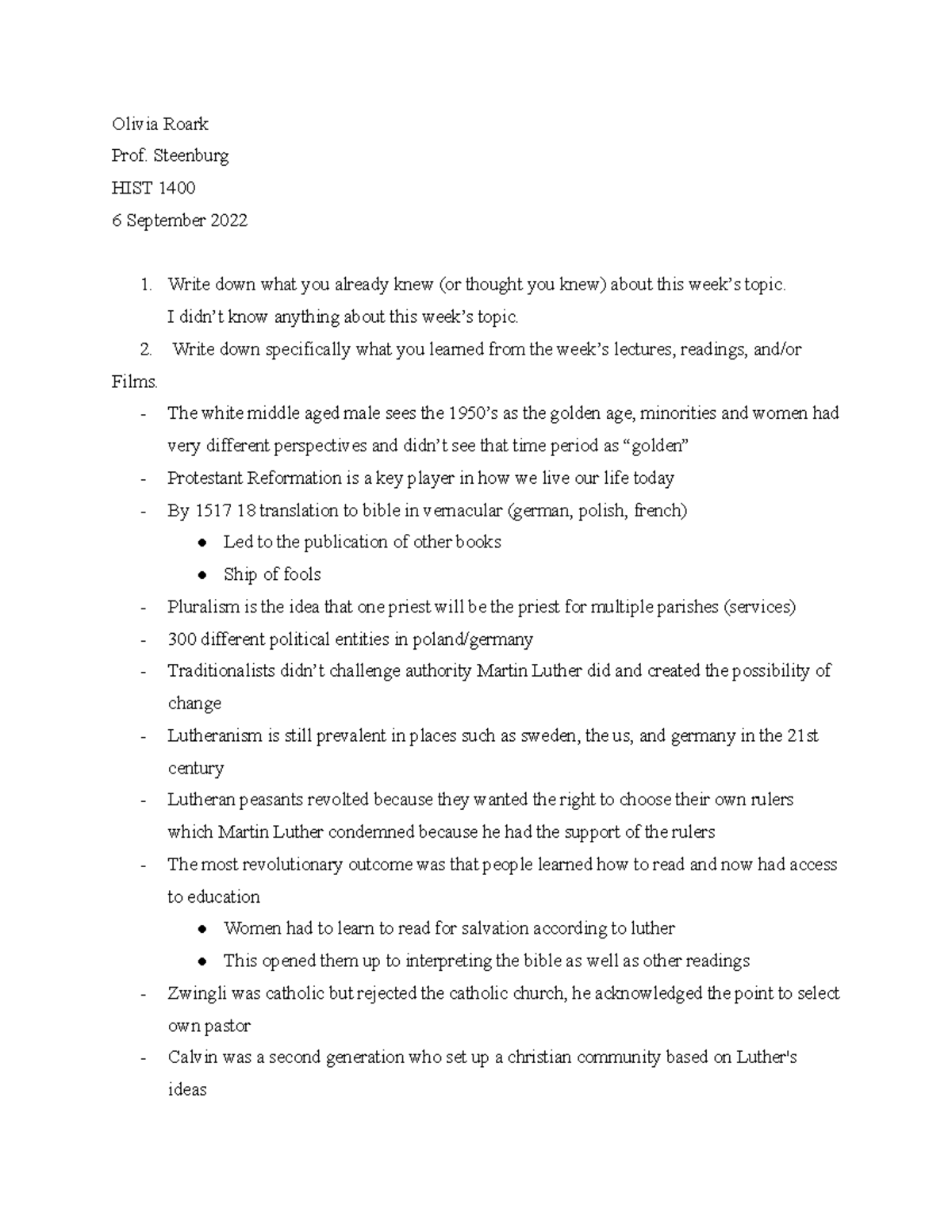 Assignment #2 - Nancy Steenburg - Olivia Roark Prof. Steenburg HIST ...