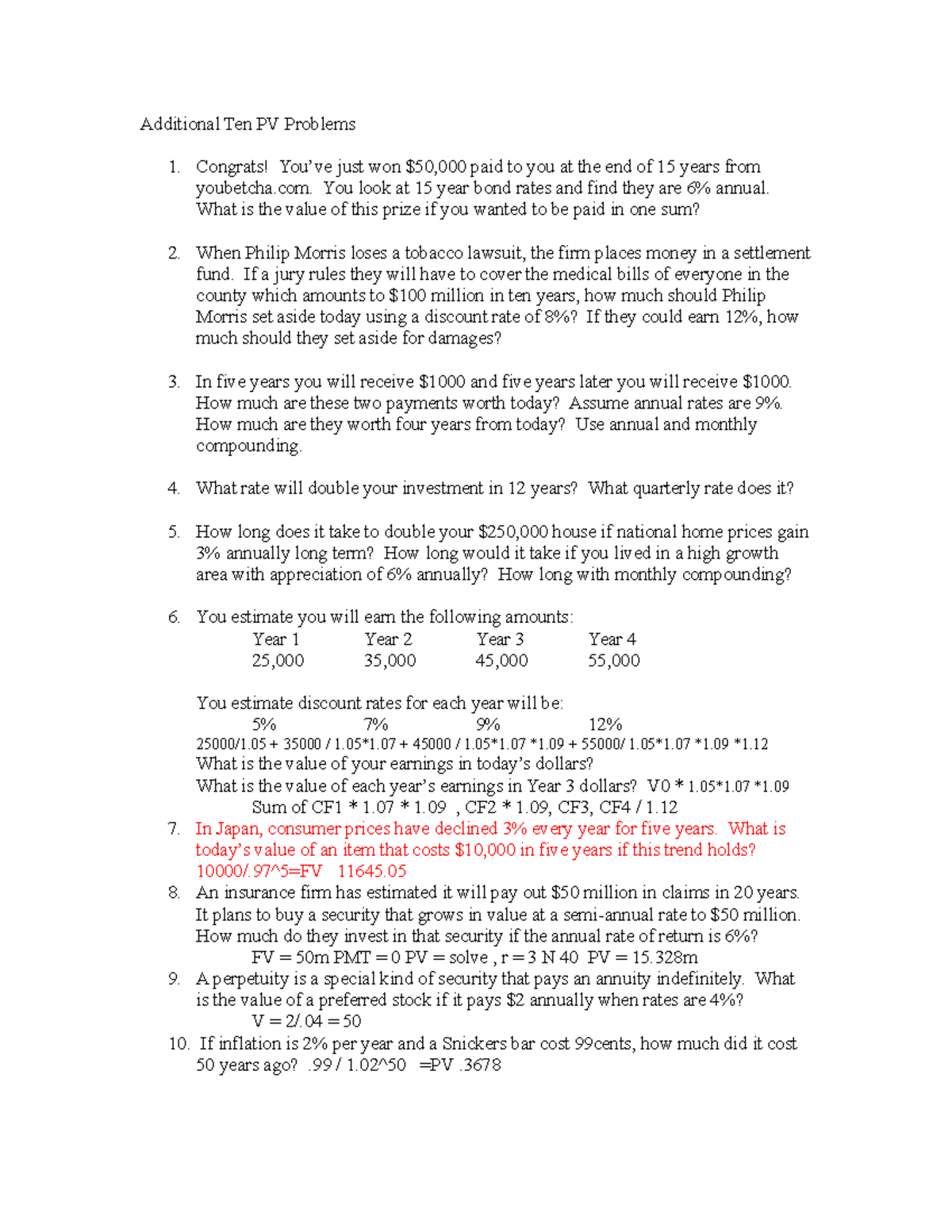 L5 Additional PV review Problems - Additional Ten PV Problems Congrats ...