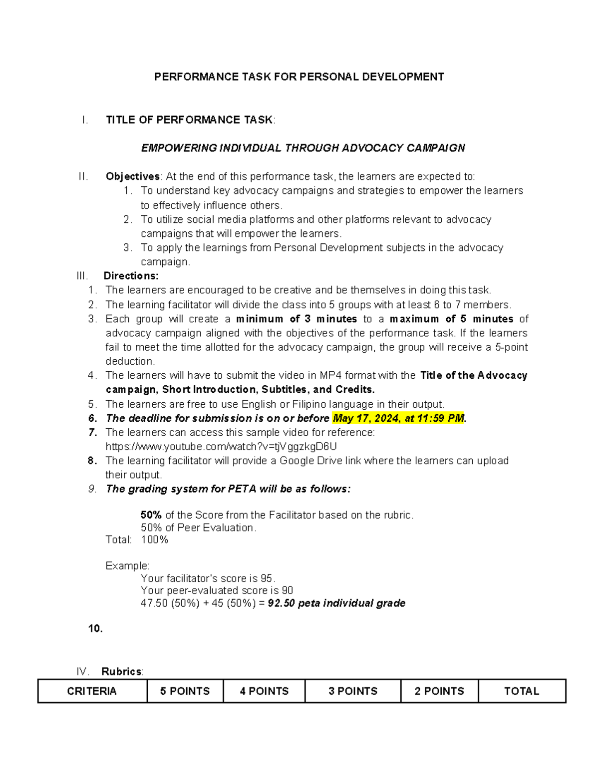 Finalperformancetaskforpersonaldevelopment - PERFORMANCE TASK FOR ...