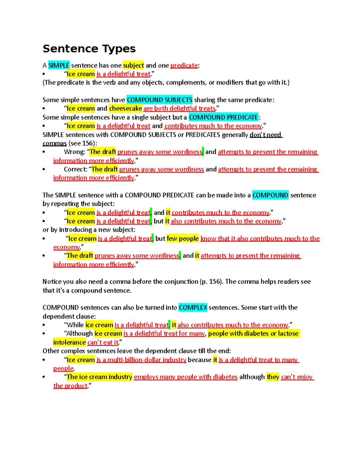 Sentence Types - Sentence Types A SIMPLE sentence has one subject and ...