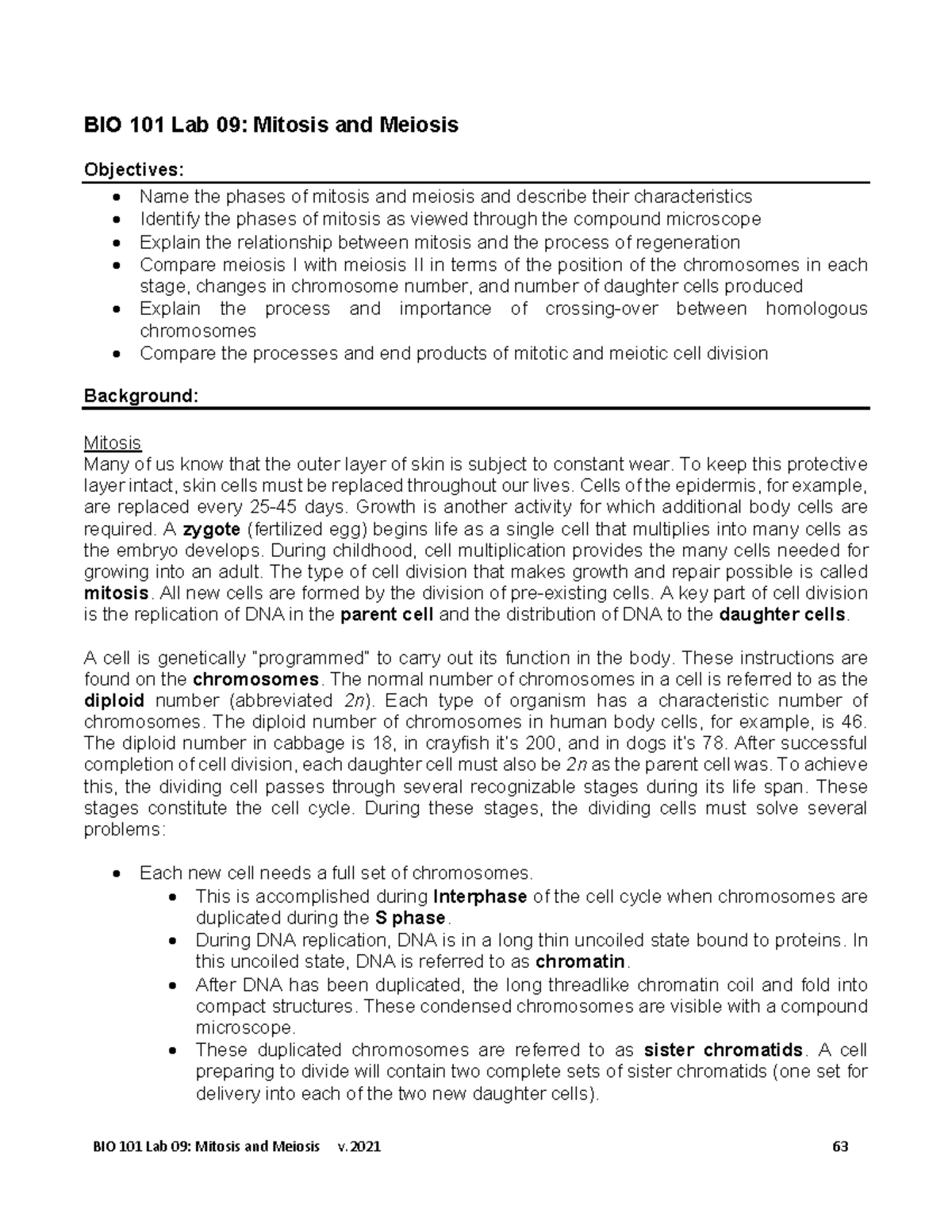 BIO101 Lab09 Mitosis&Meiosis - BIO 101 Lab 09: Mitosis and Meiosis ...