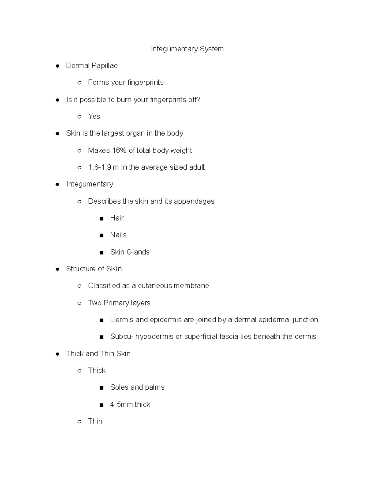 Integumentary System-2 - Integumentary System Dermal Papillae Forms ...