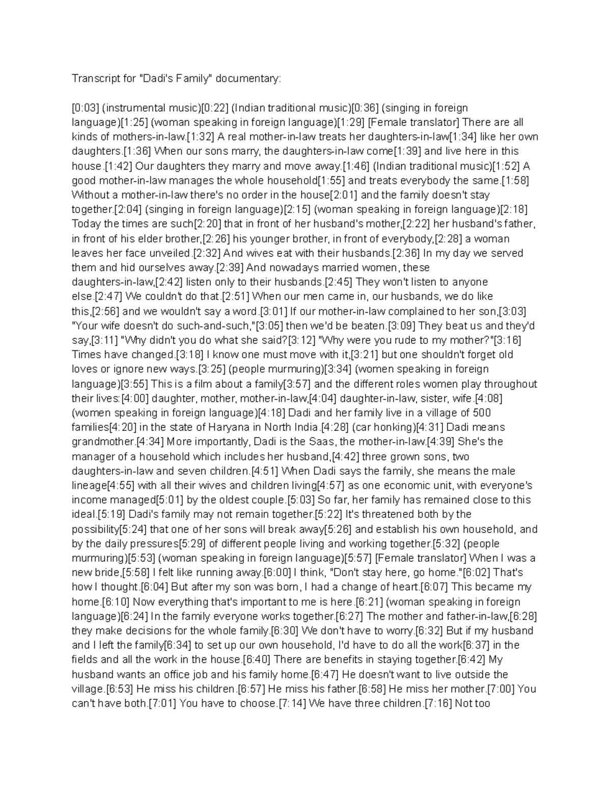 Dadi's Family Documentary Transcript - Transcript for "Dadi's Family ...