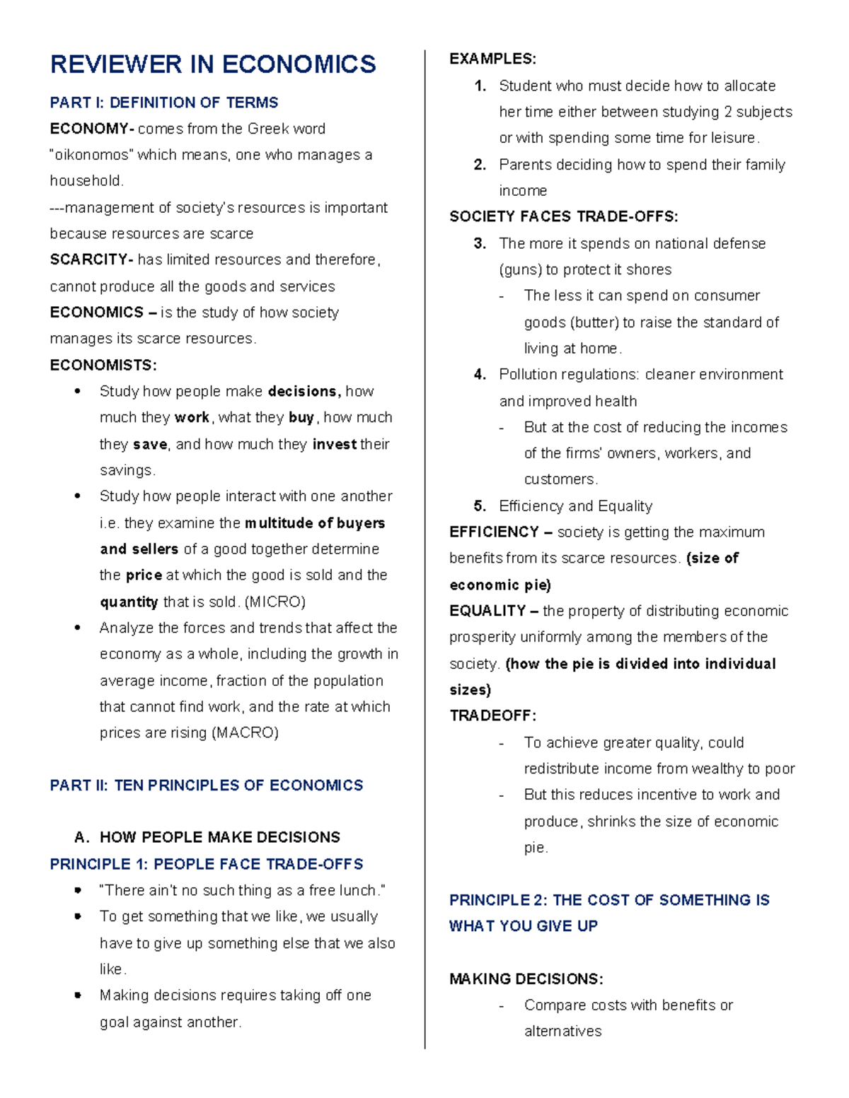 Reviewer IN Economics - REVIEWER IN ECONOMICS PART I: DEFINITION OF ...