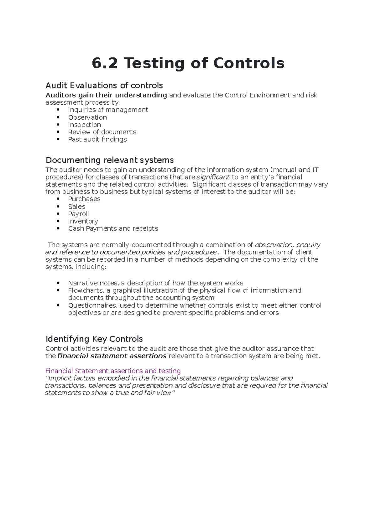 6.2 Testing of Controls - 6 Testing of Controls Audit Evaluations of ...