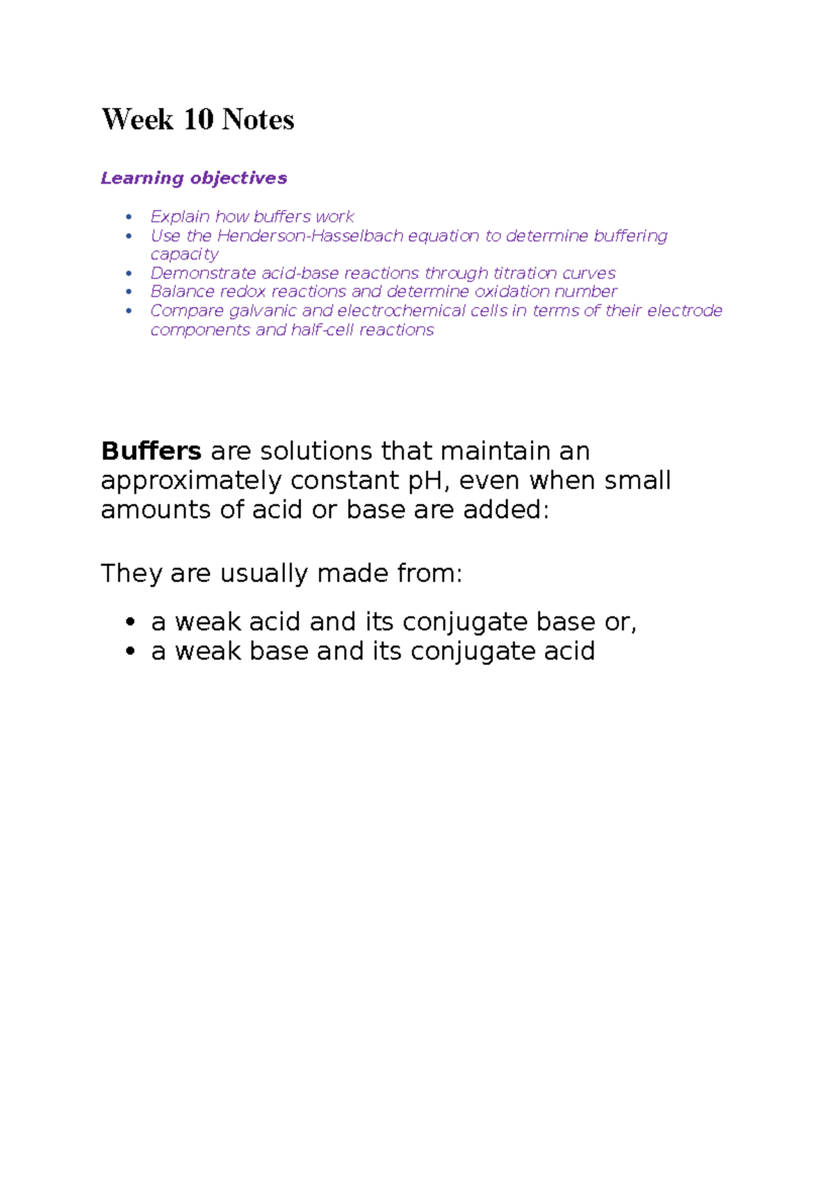 Week 10 Notes - Week 10 Notes Learning objectives Explain how buffers ...