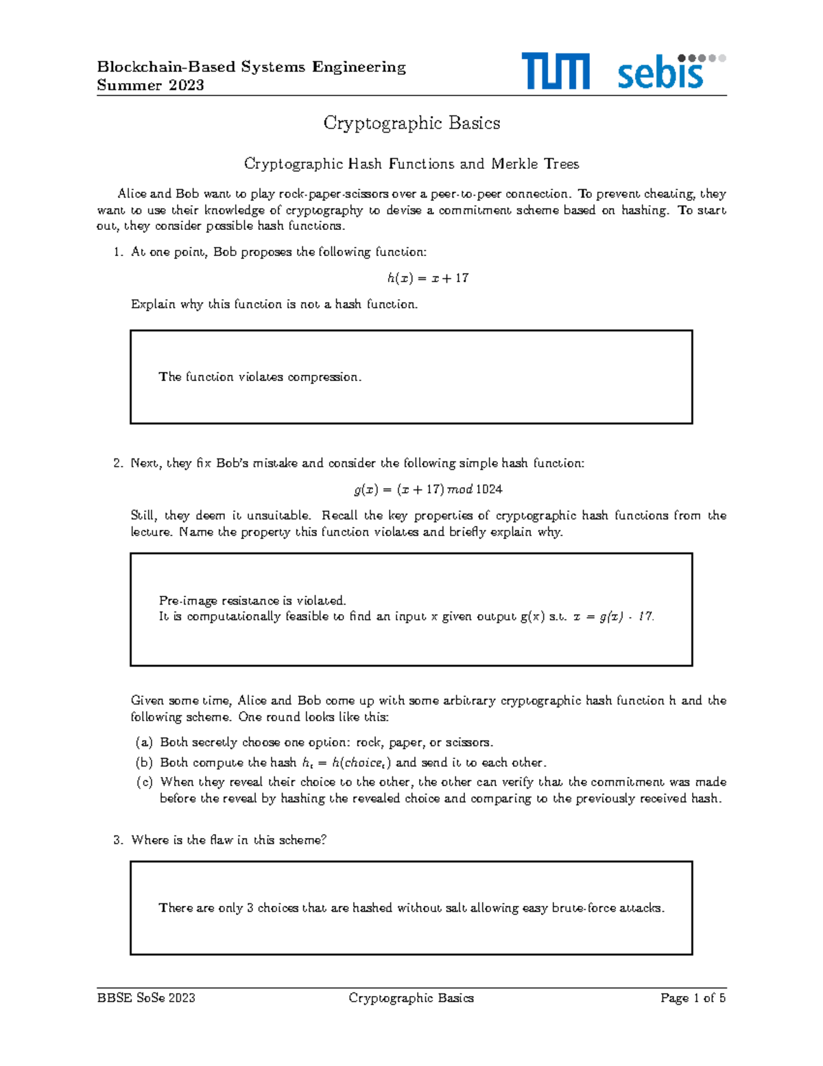 Exercise Cryptographic Basics Solution - Blockchain Based Systems Engineering (BBSE) - Studocu