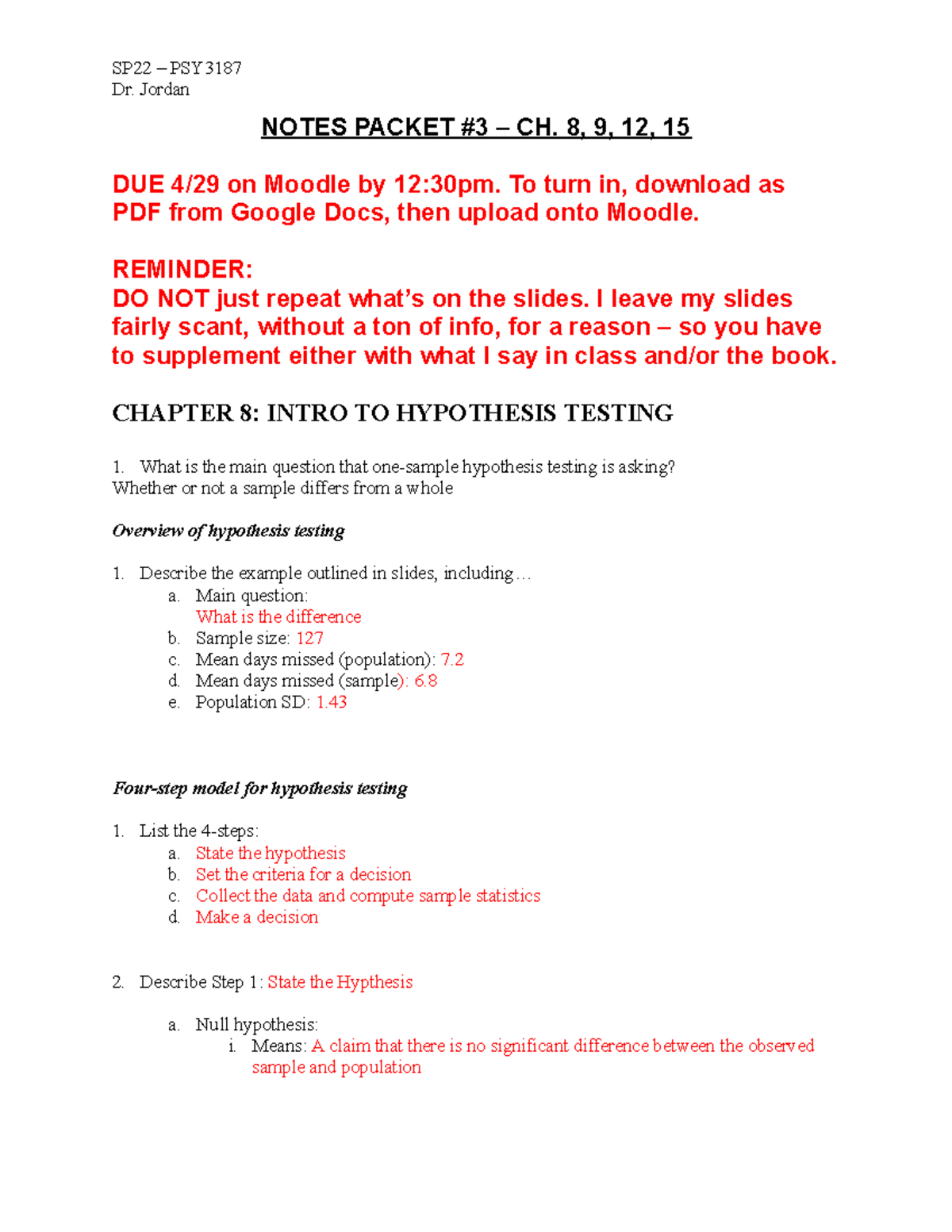 SP22 - PSY3187 Notes Packet ^N3 - Dr. Jordan NOTES PACKET #3 – CH. 8, 9 ...