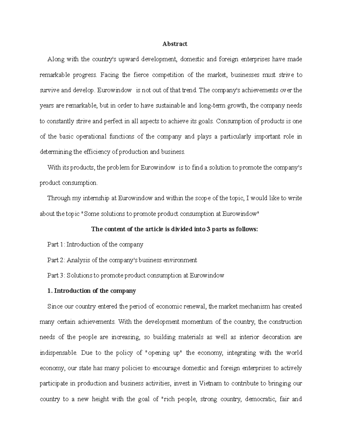 Some solutions to promote product consumption at Eurowindow - Abstract ...