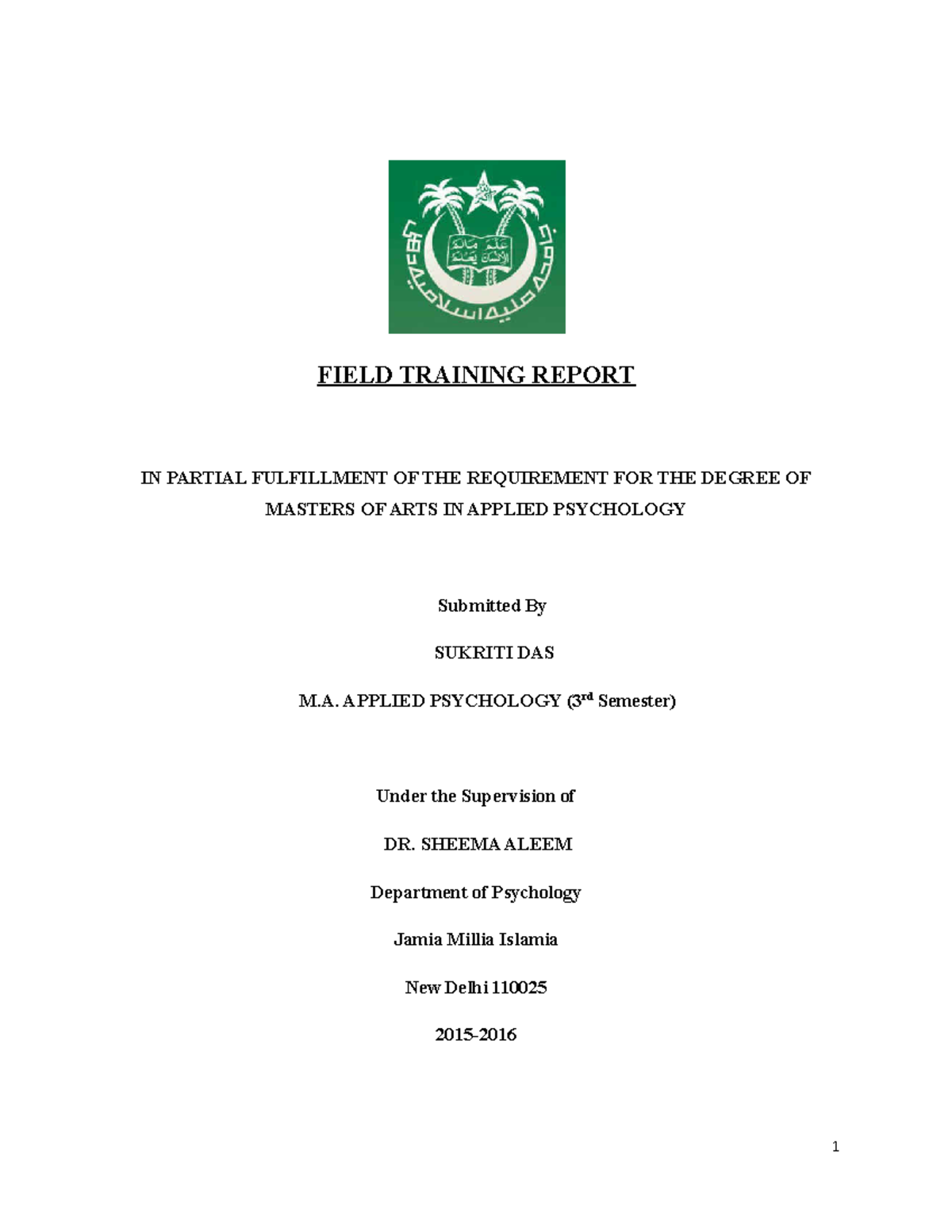 Field Report Of Real Clinical Case Studi - FIELD TRAINING REPORT IN ...