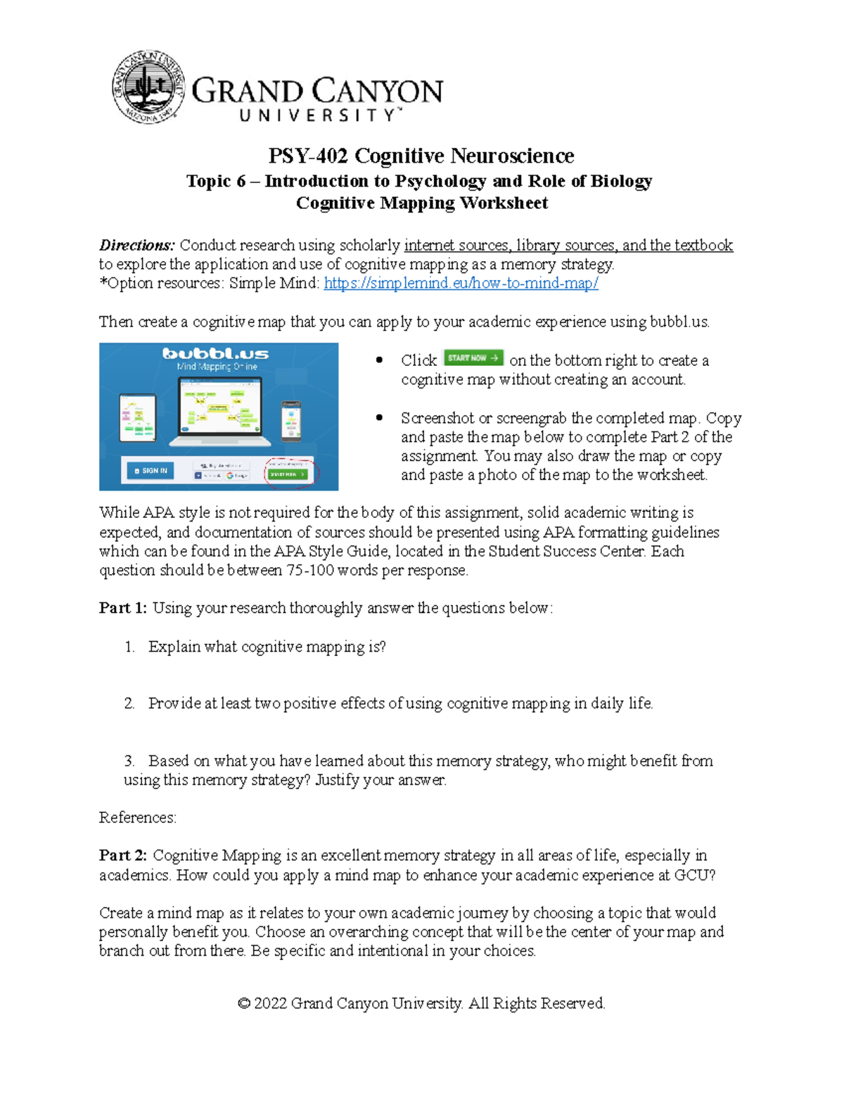 Cognitive Mapping Worksheet - PSY-402 Cognitive Neuroscience Topic 6 ...