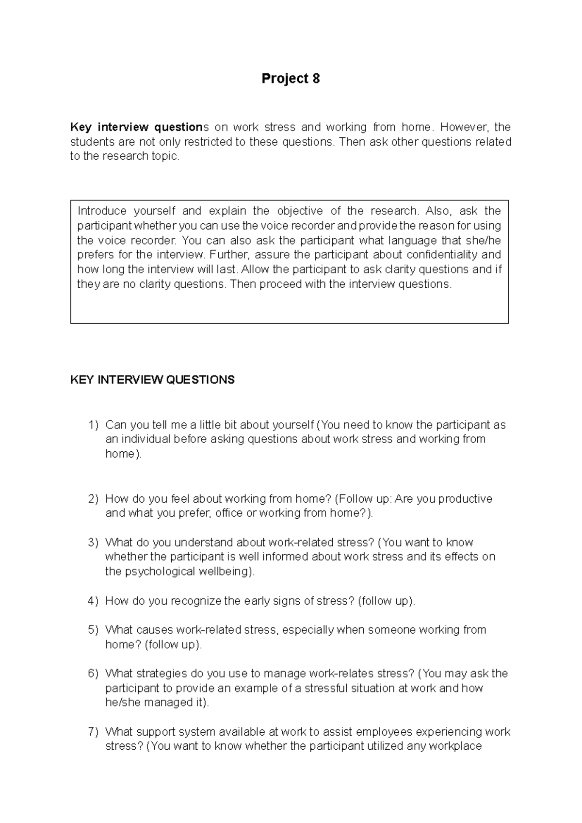 Key interview questions for project 8 - Project 8 Key interview ...