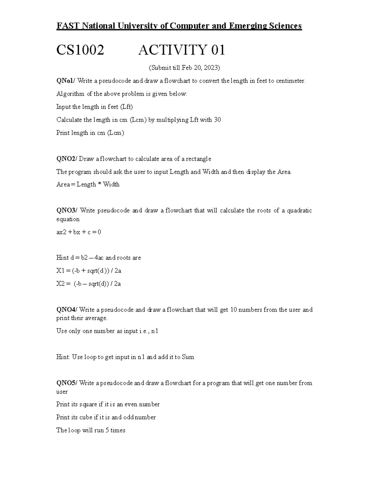 Activity no 1 - programming - FAST National University of Computer and ...