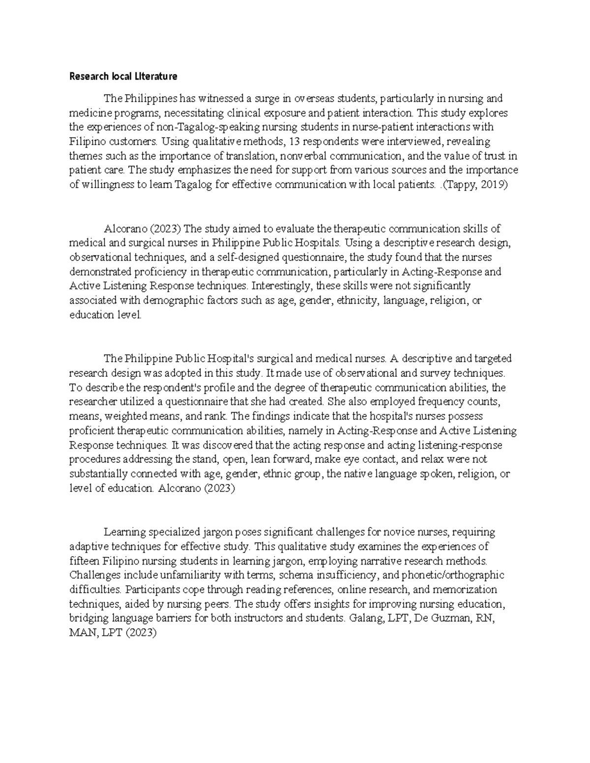 RRL research group 7 - Research local Literature The Philippines has ...