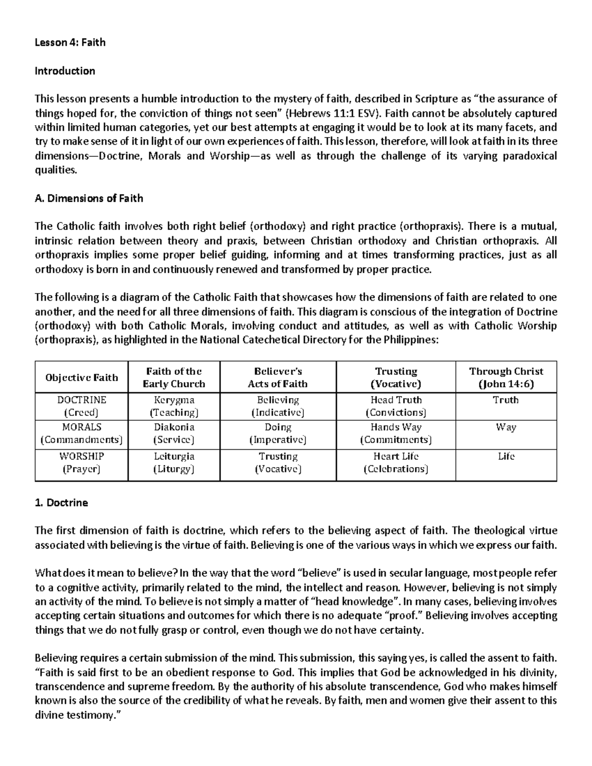 Lesson 6 - FILE - Lesson 4: Faith Introduction This lesson presents a ...