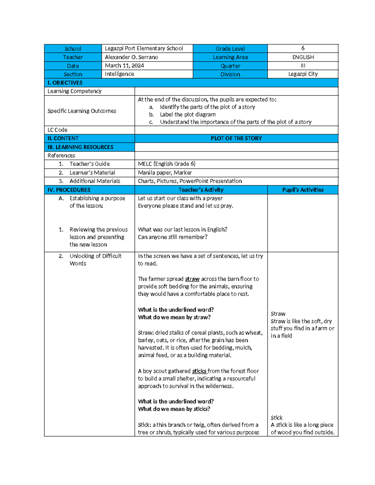 English-March-11 - ESL - School Legazpi Port Elementary School Grade ...