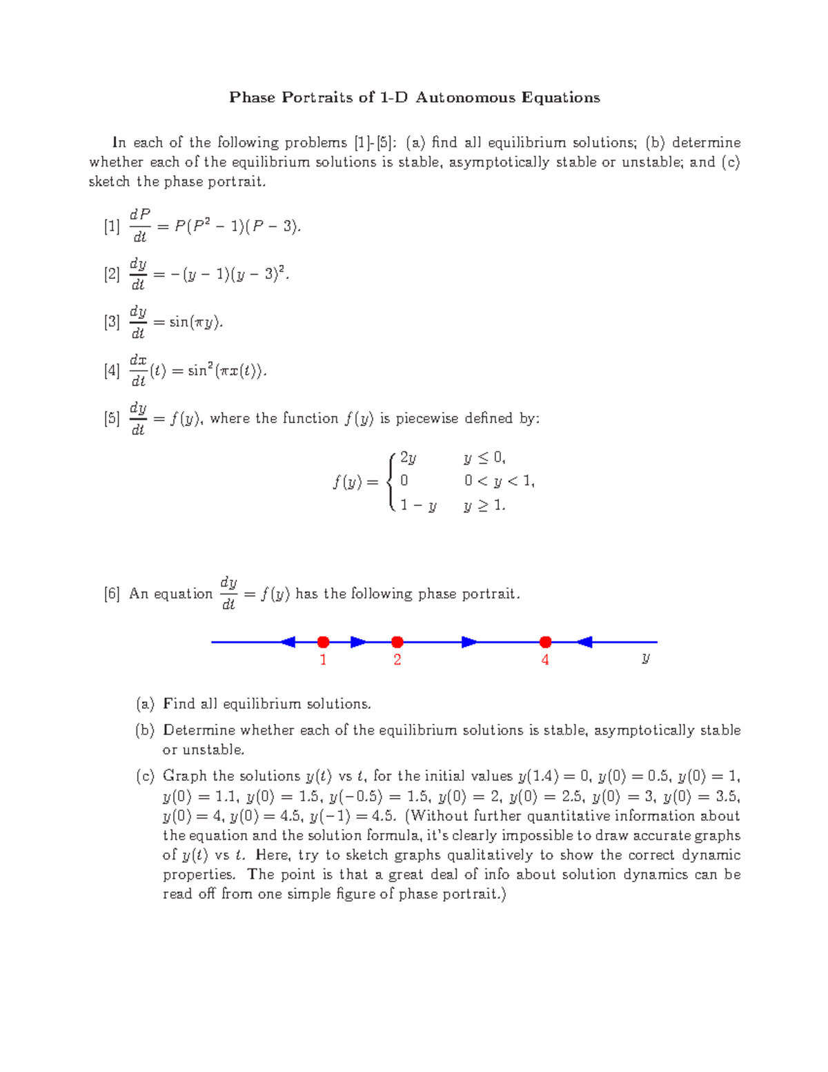 1 d phase portrait - ... - Phase Portraits of 1-D Autonomous Equations ...