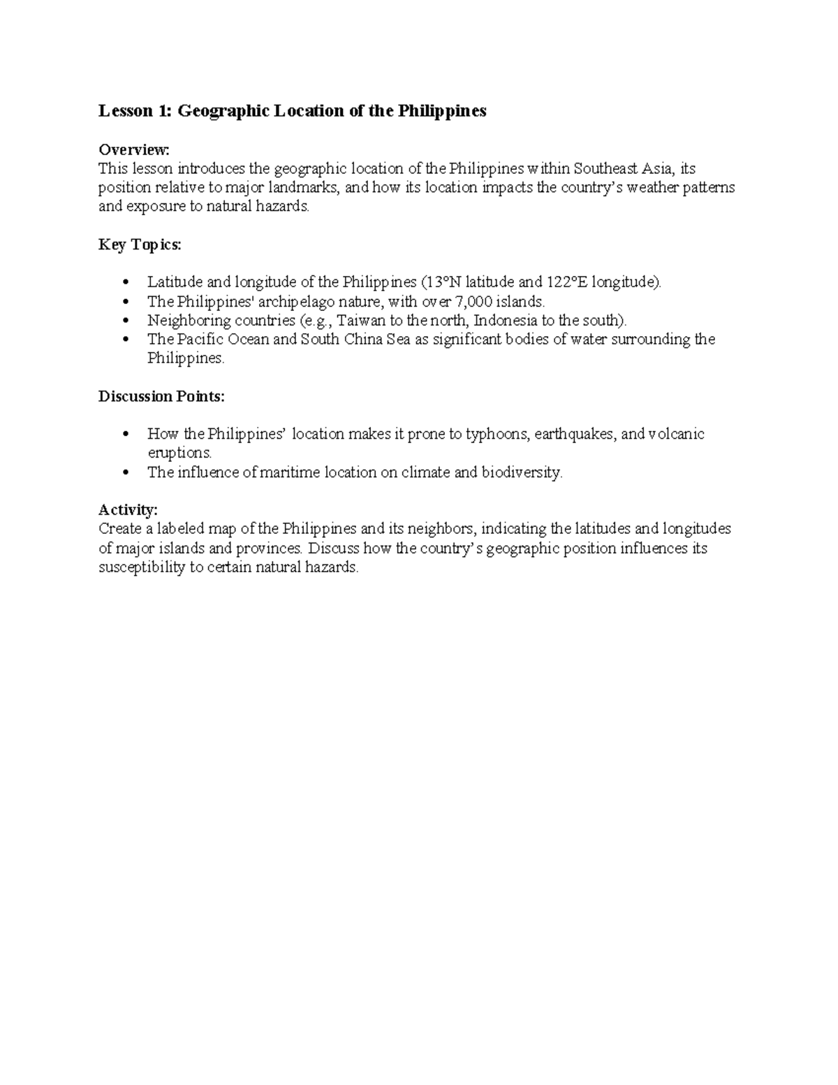 Module III Lesson 1 - NONE - Lesson 1: Geographic Location of the ...